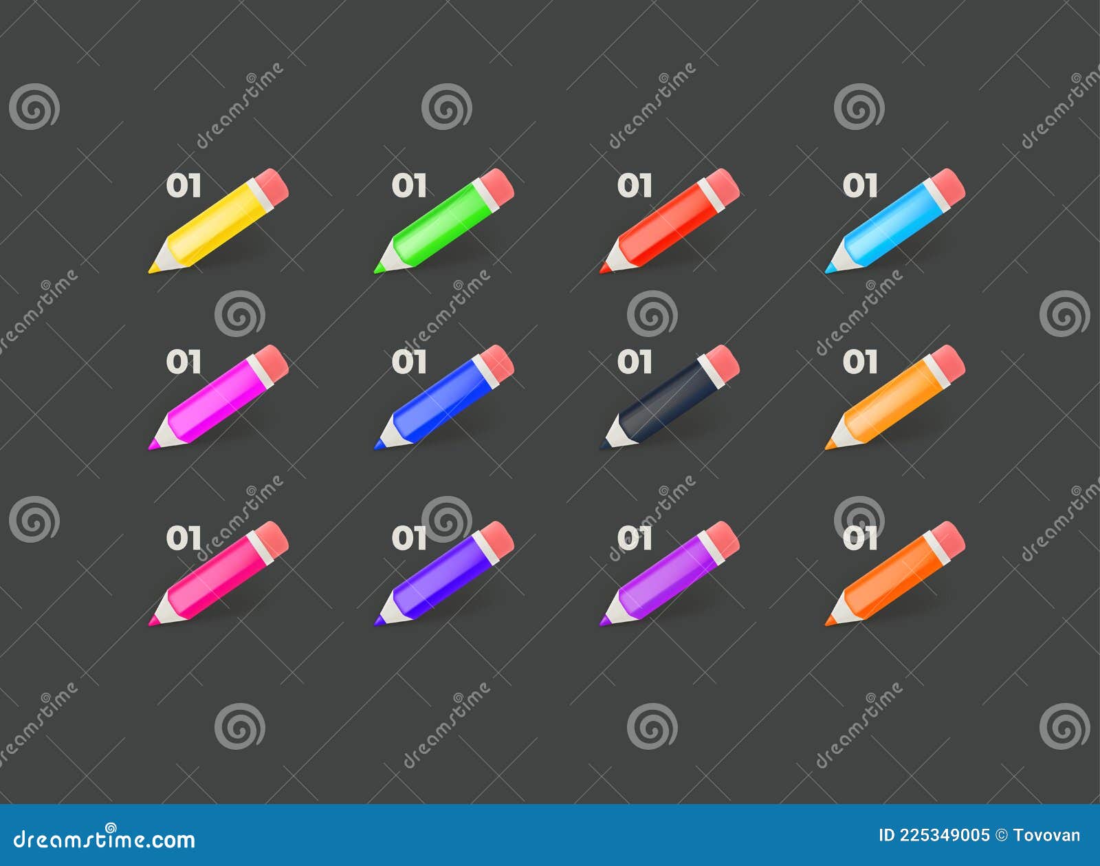 Color Crayons with Digits. Inforgaphic Vector Bullets Stock Vector ...