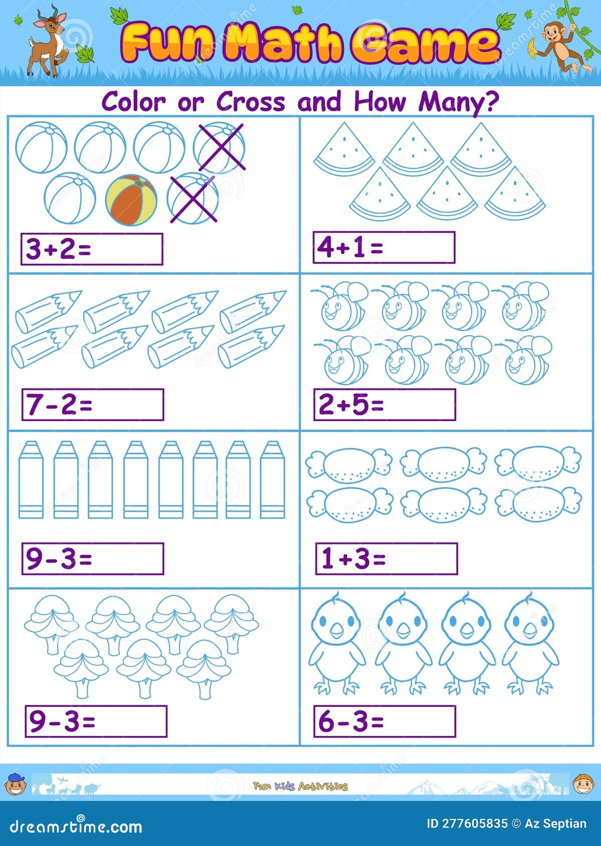 Fun Math Game Color or Cross and How Many Part Five Stock Vector ...