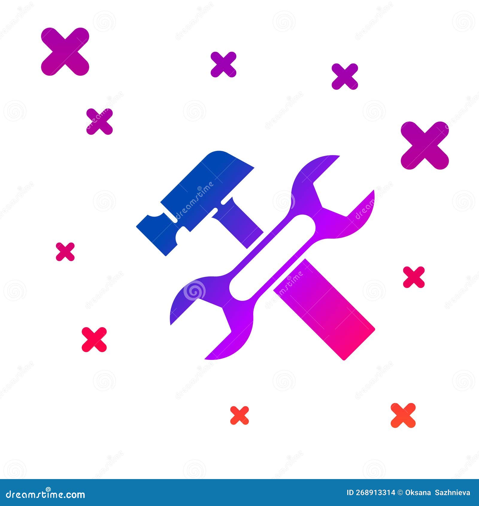 Color Crossed Hammer and Wrench Spanner Icon Isolated on White ...