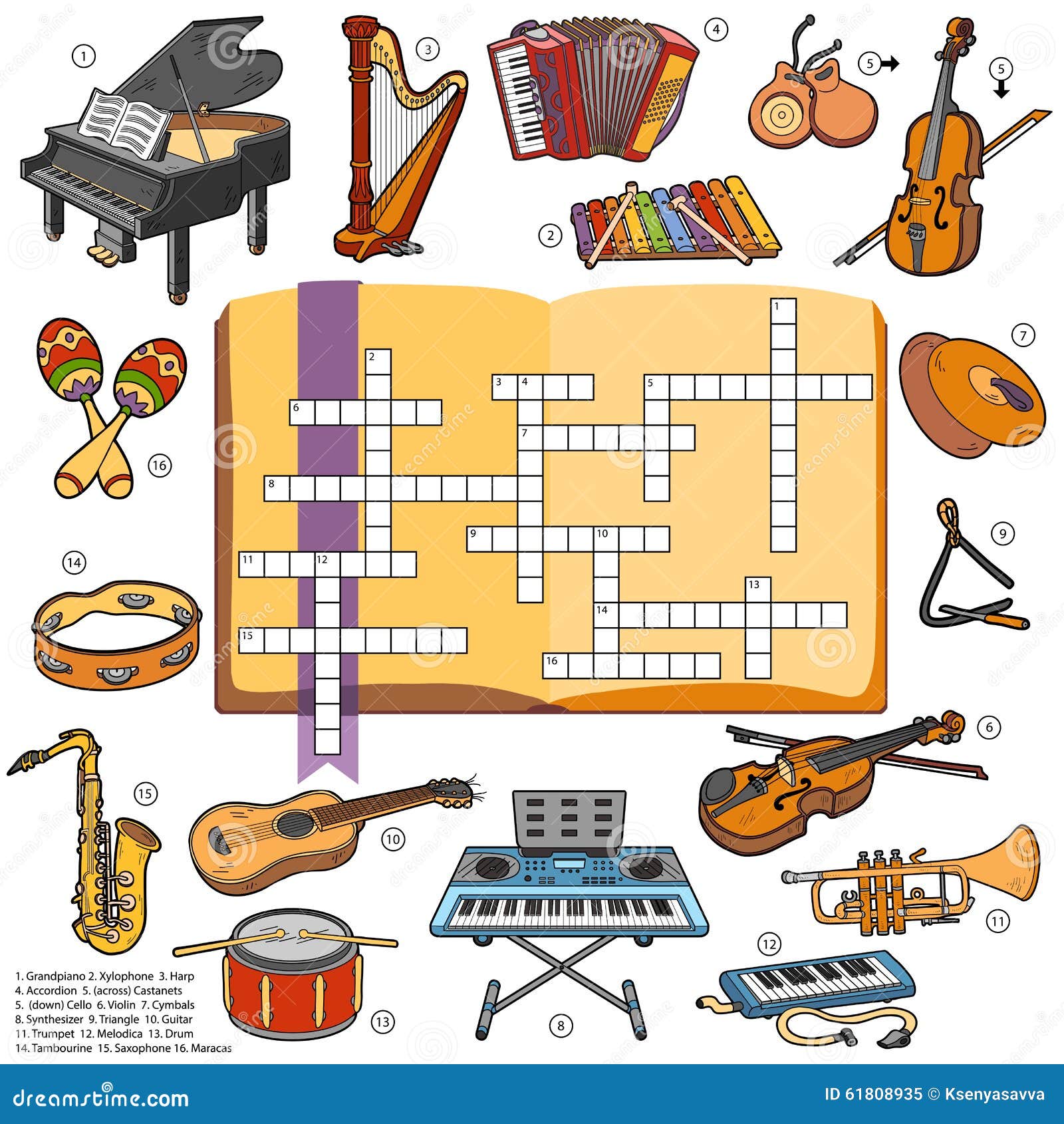 Color Crossword, Game For Children About Music Instruments Cartoon ... Color Crossword, Game For Children About Music Instruments Cartoon ...