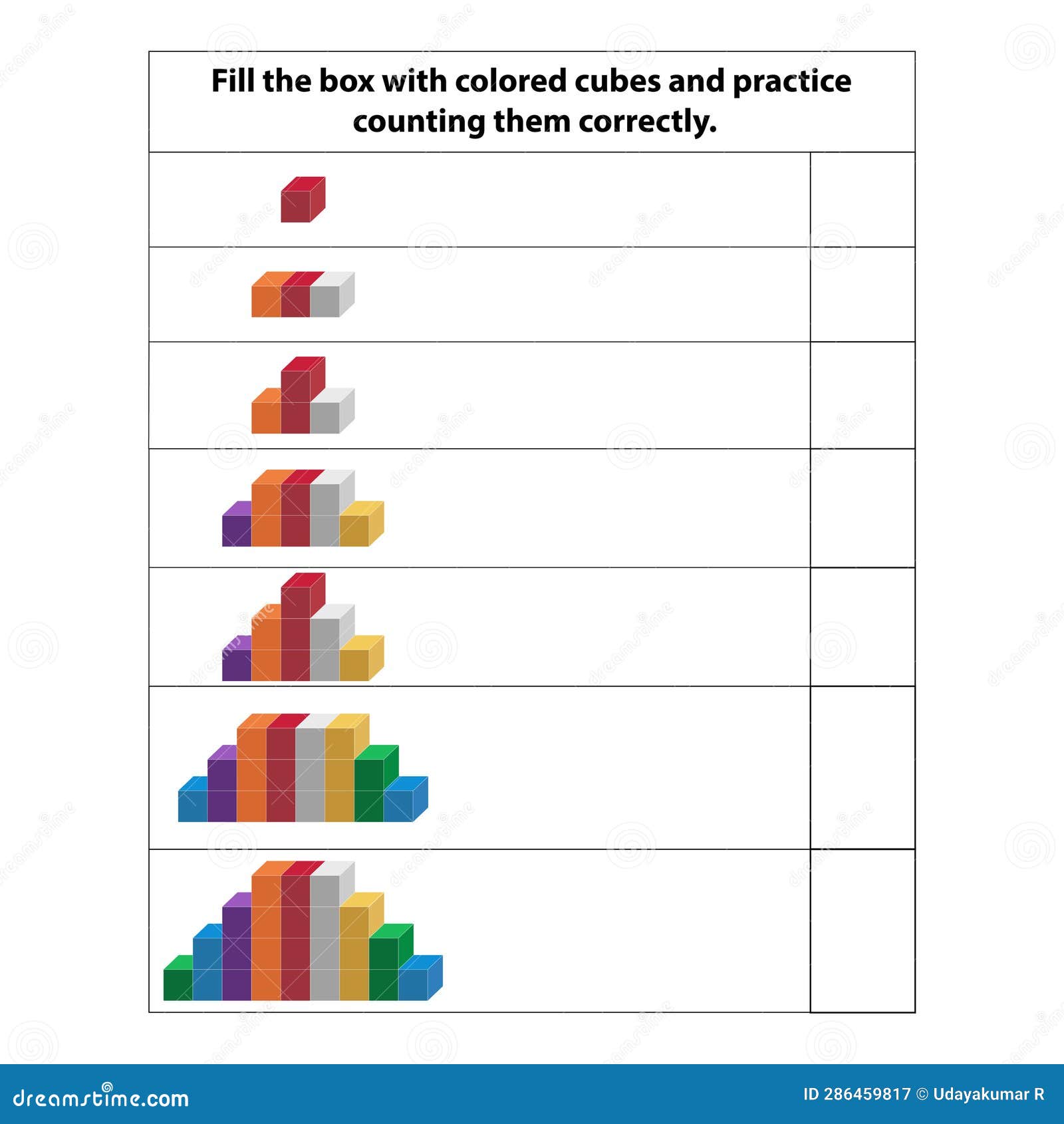 Color Cube Counting Exercise with 3D Shapes. Contour Vector ...
