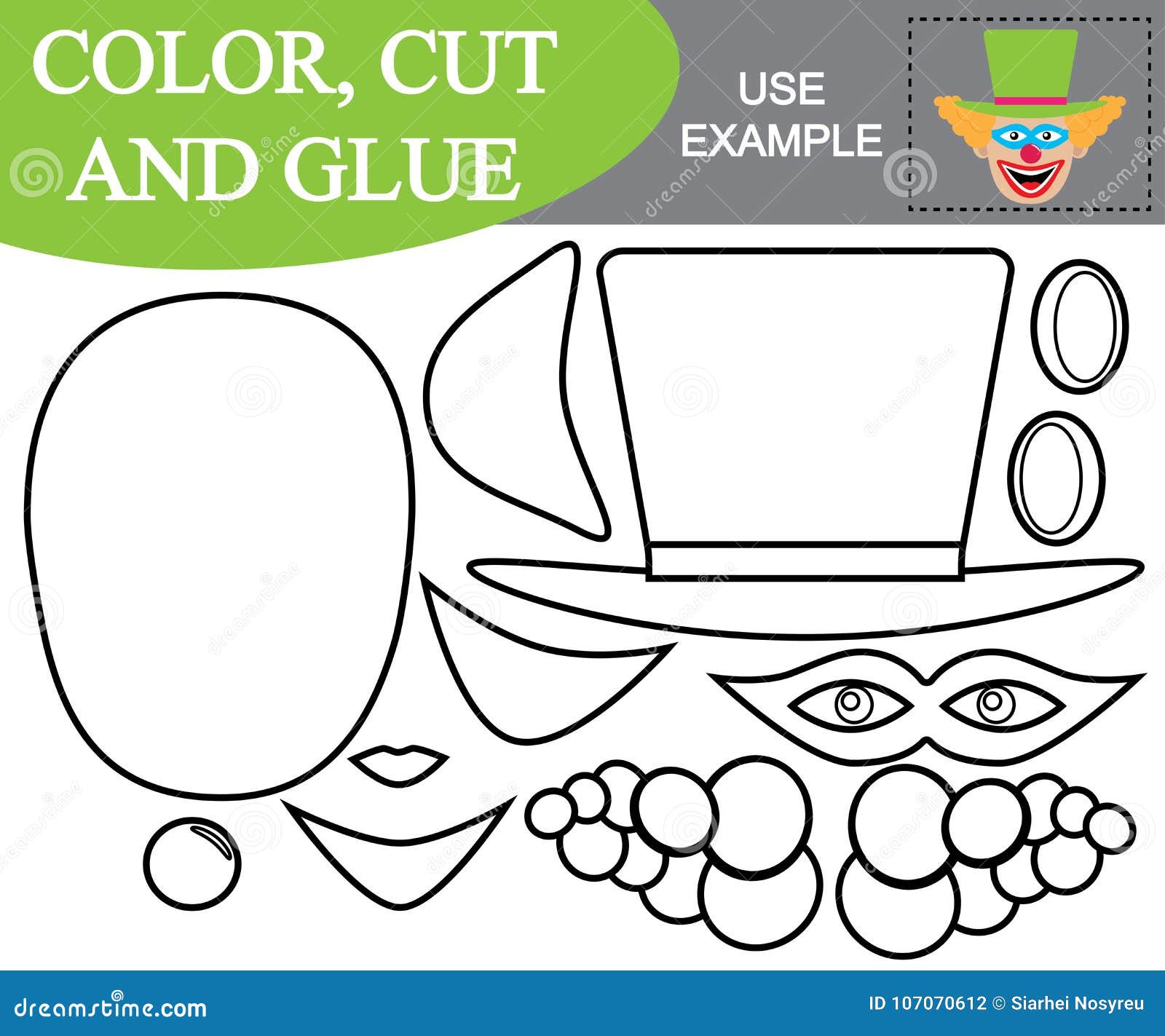 Color, Cut and Glue To Create the Image of Head of Clown. Stock Vector ...