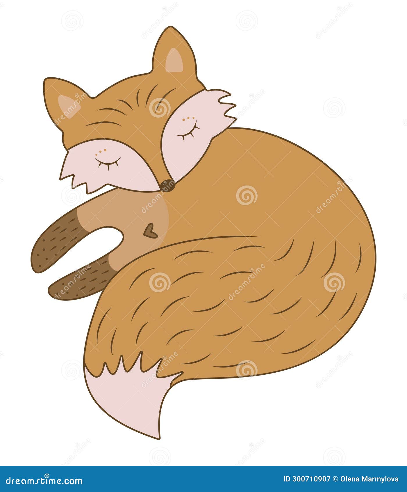 Color cute sleeping fox stock illustration. Illustration of tattoo ...