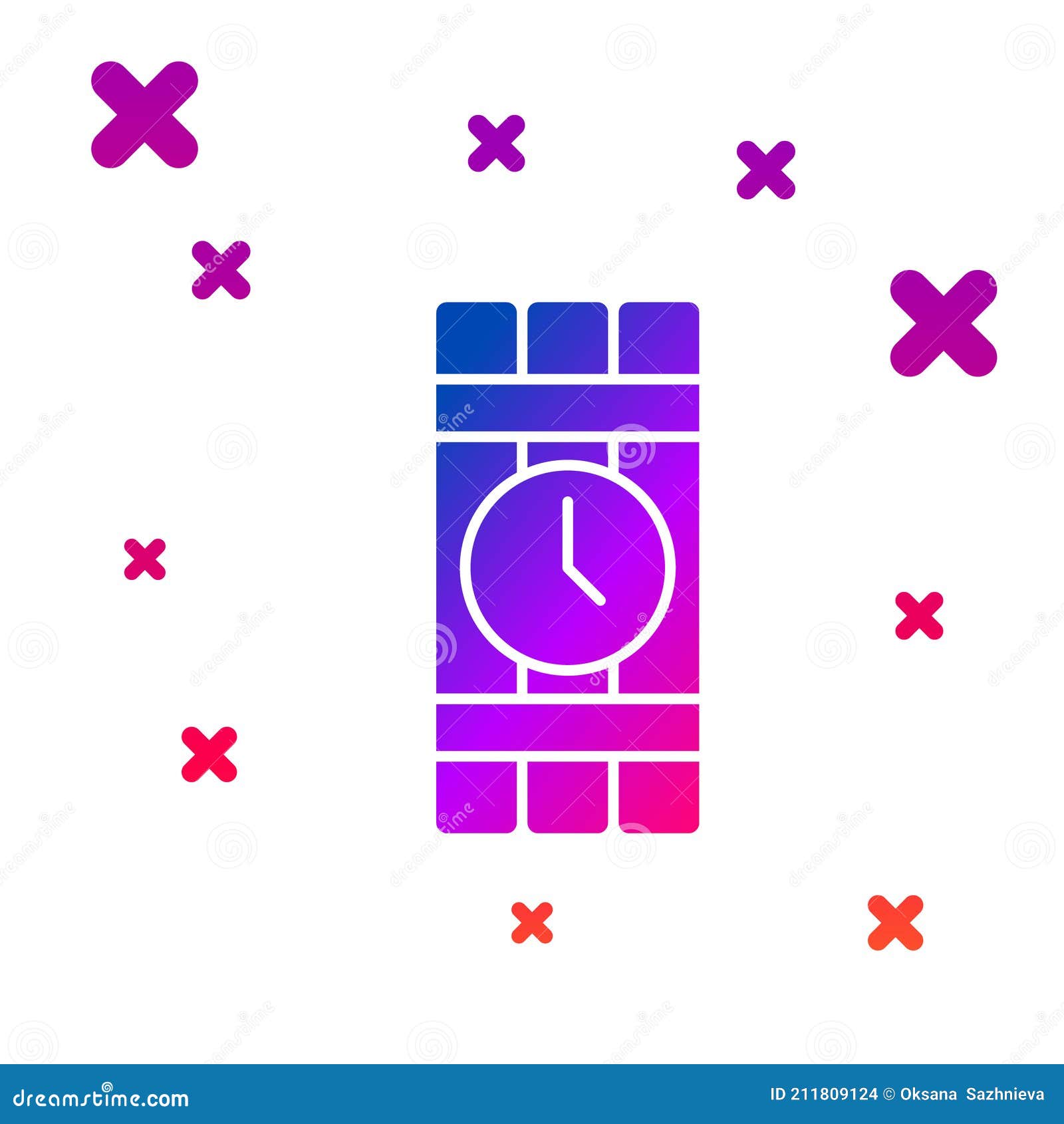 Color Detonate Dynamite Bomb Stick and Timer Clock Icon Isolated on ...