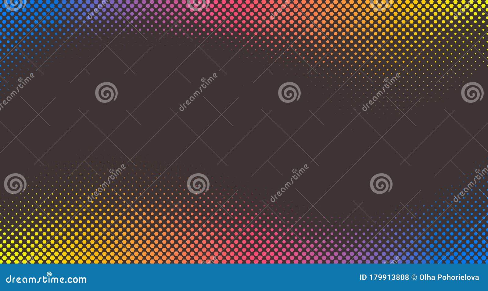 Color Digital Halftone Hexagon Effect Fade on Black Background. RTS ...