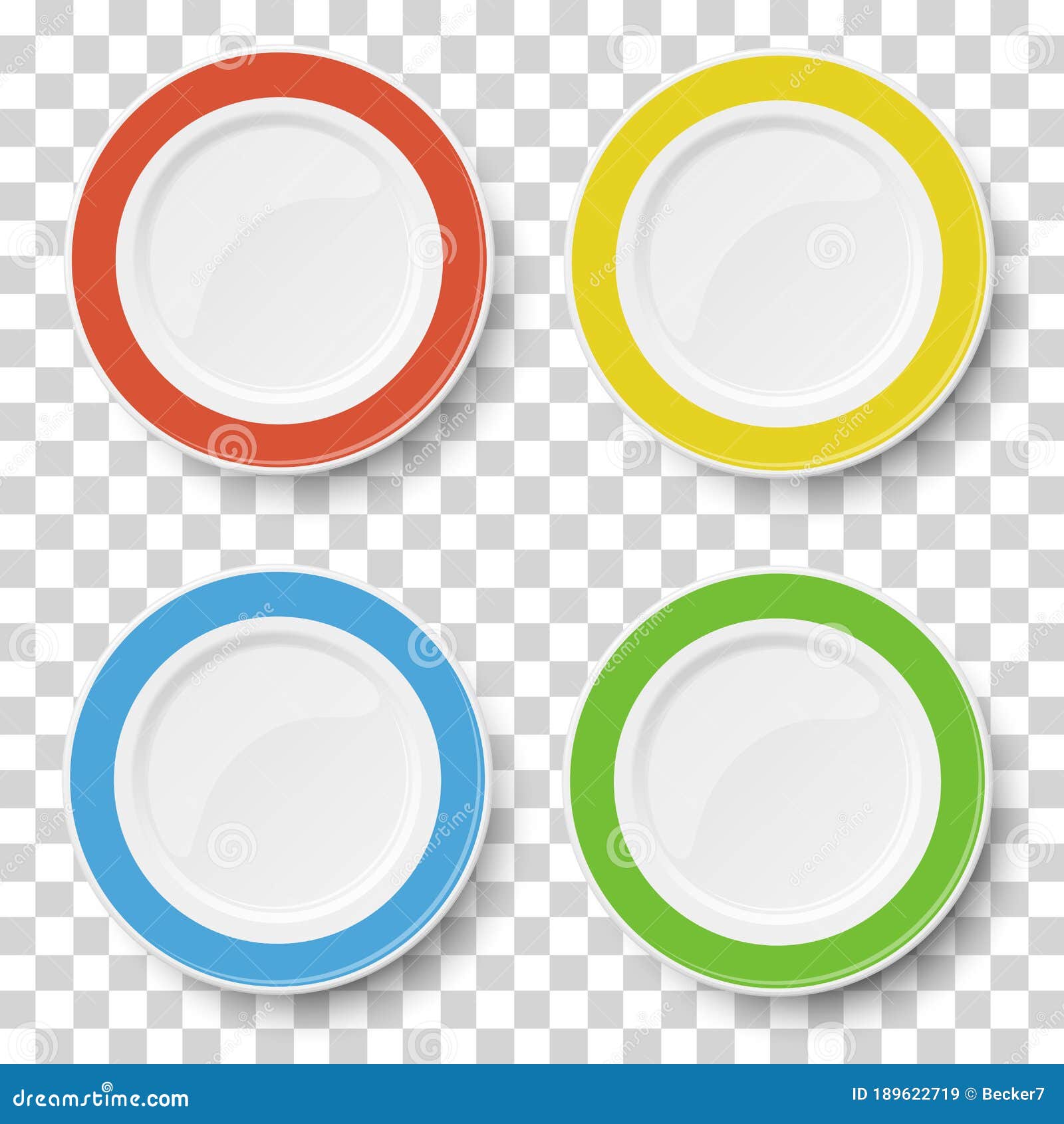 Color Dishes Isolated on Transparent Background. Set of. Vector ...