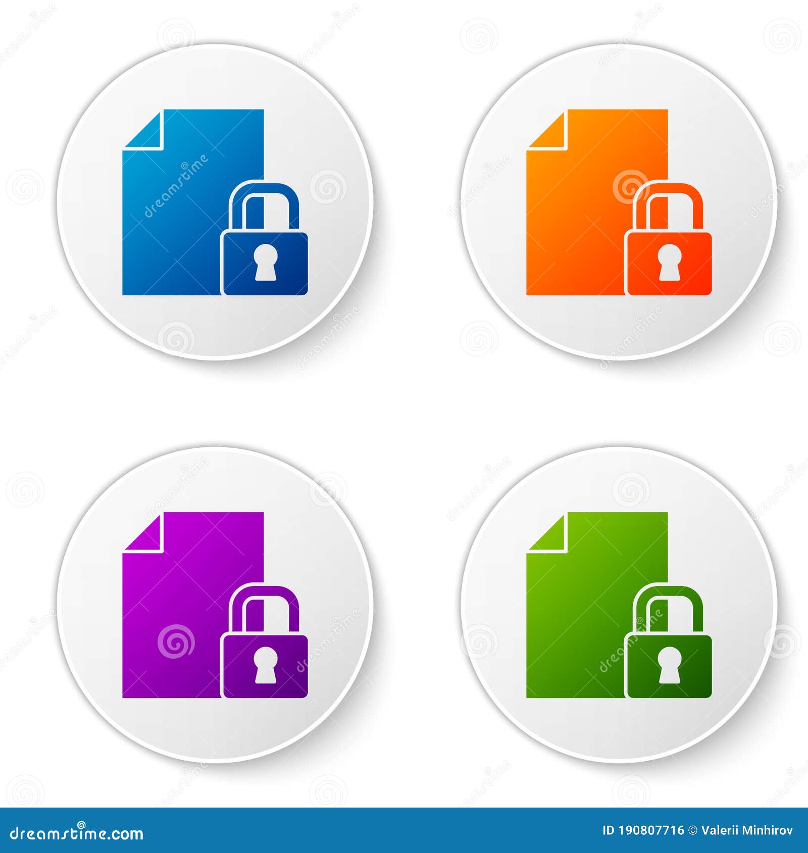 Color Document and Lock Icon Isolated on White Background. File Format ...