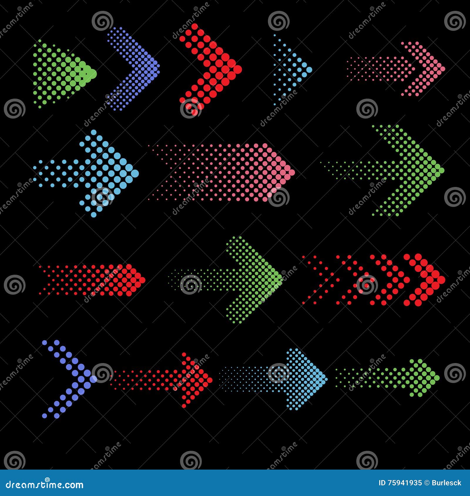 Color Dotted Arrow Vector Icons with Halftone Effect Stock Vector ...