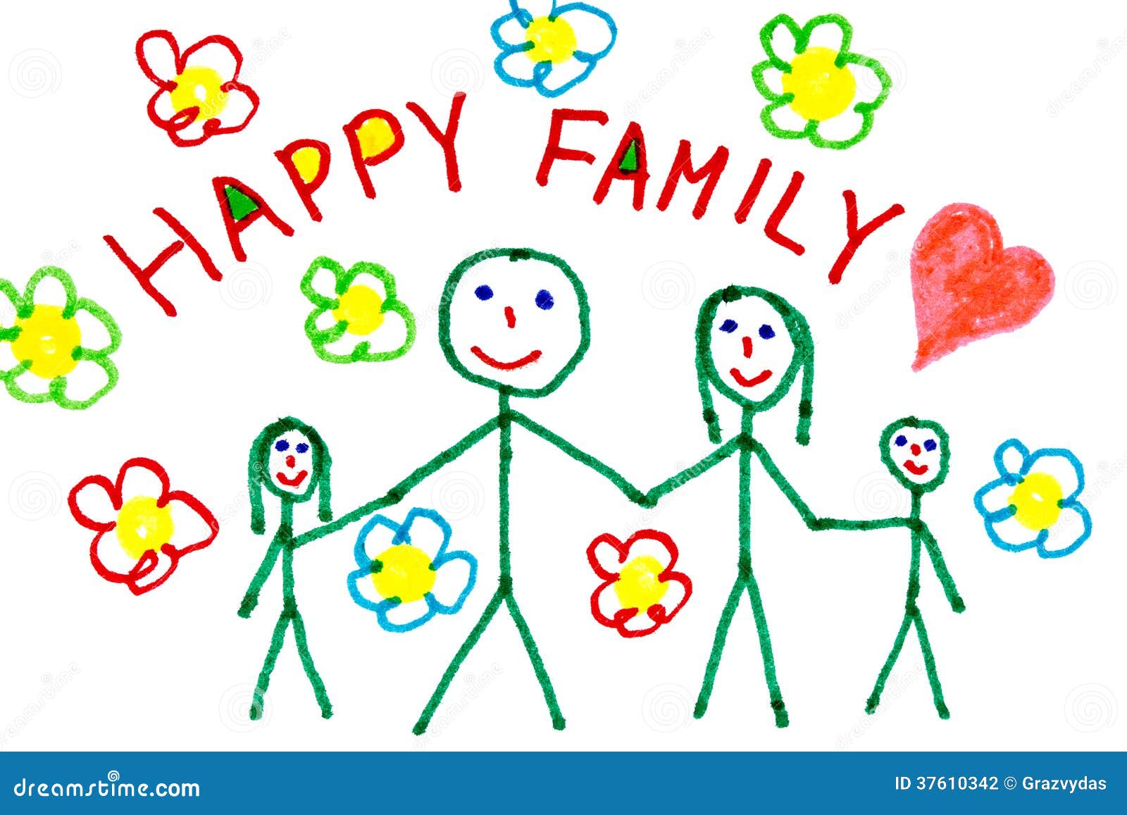 Color Drawing of Happy Family Stock Illustration - Illustration of ...