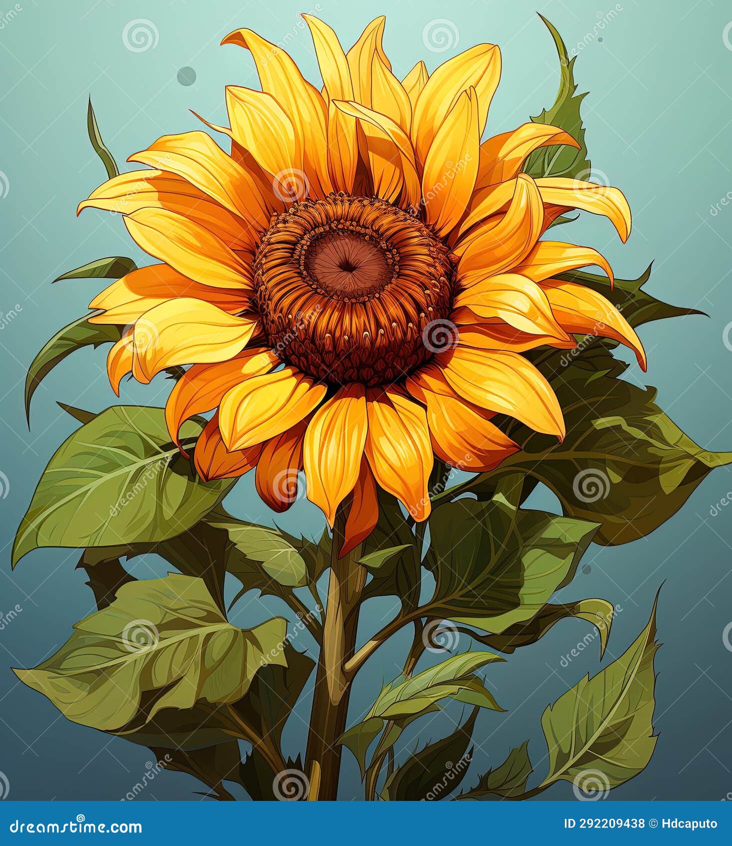 Color Drawing of a Large Sunflower Flower Stock Photo - Image of spring ...
