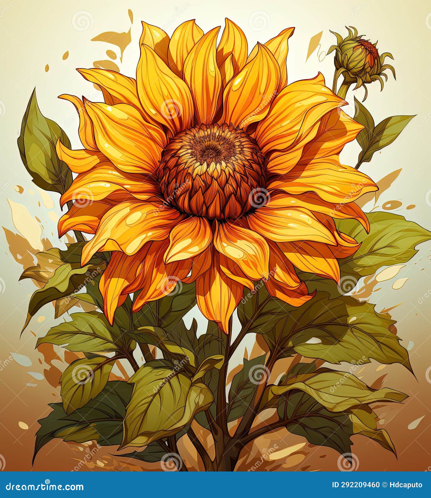 Color Drawing of a Large Sunflower Flower Stock Illustration ...