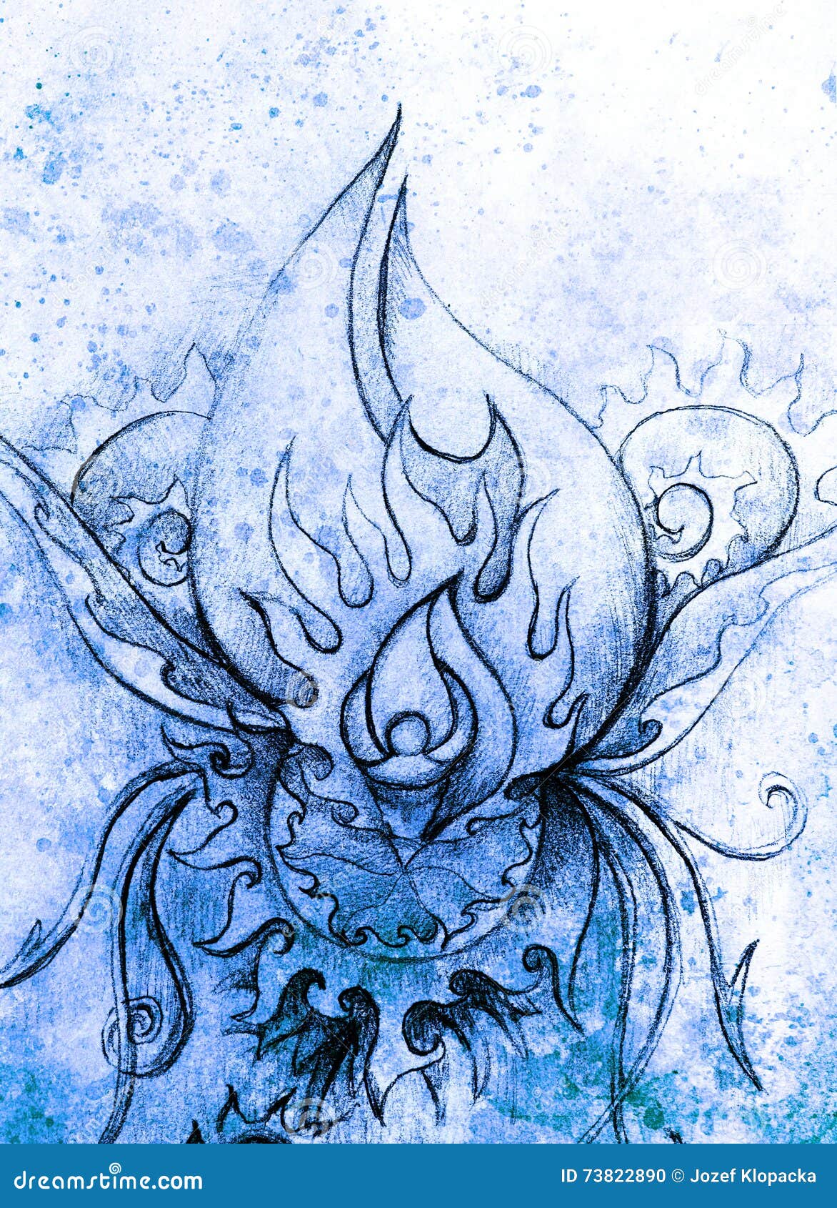 Color Drawing of Ornamental Flower Structure. Original Hand Draw and ...