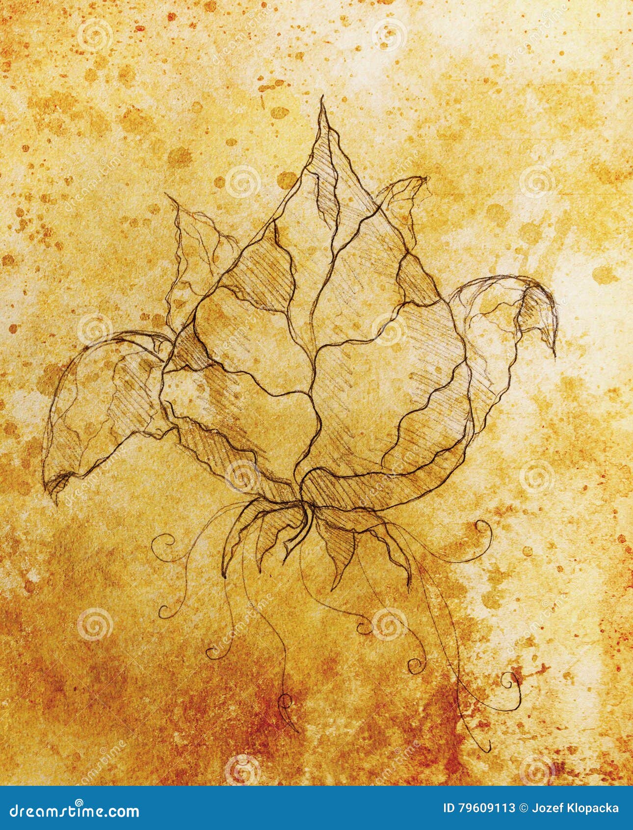 Color Drawing of Ornamental Flower Structure. Original Hand Drawn and ...