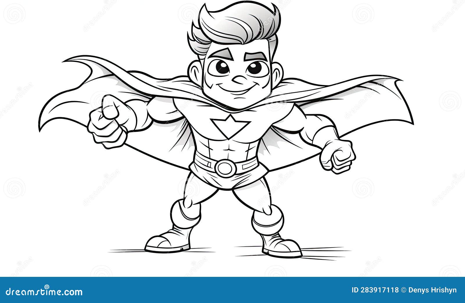 Color Dynamic Cartoon Superhero with Line Art Stock Illustration ...