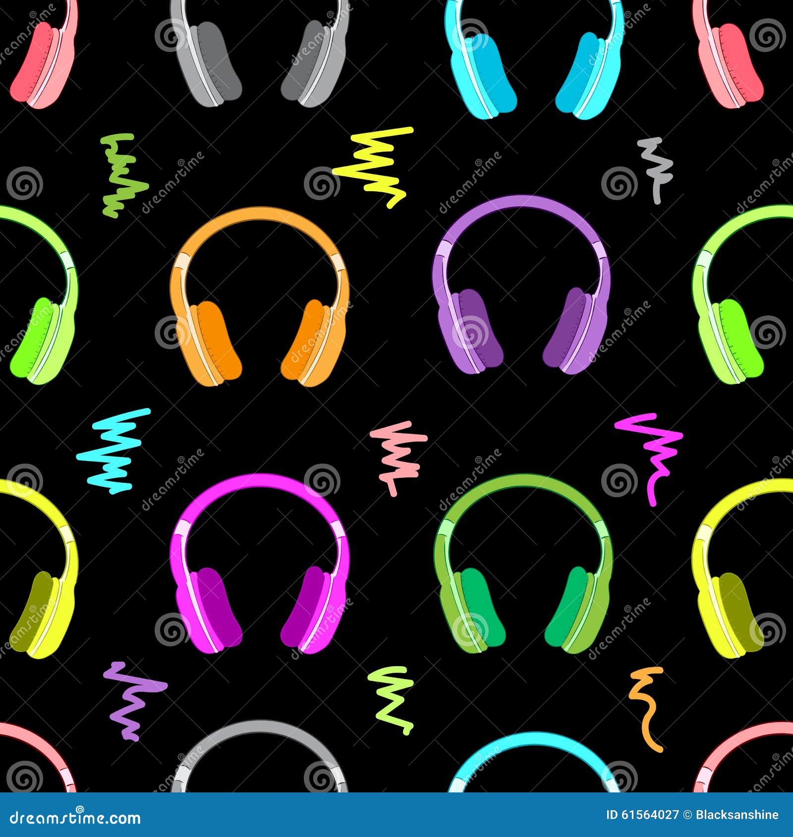 Color Earphones on the Black Stock Vector - Illustration of listen ...
