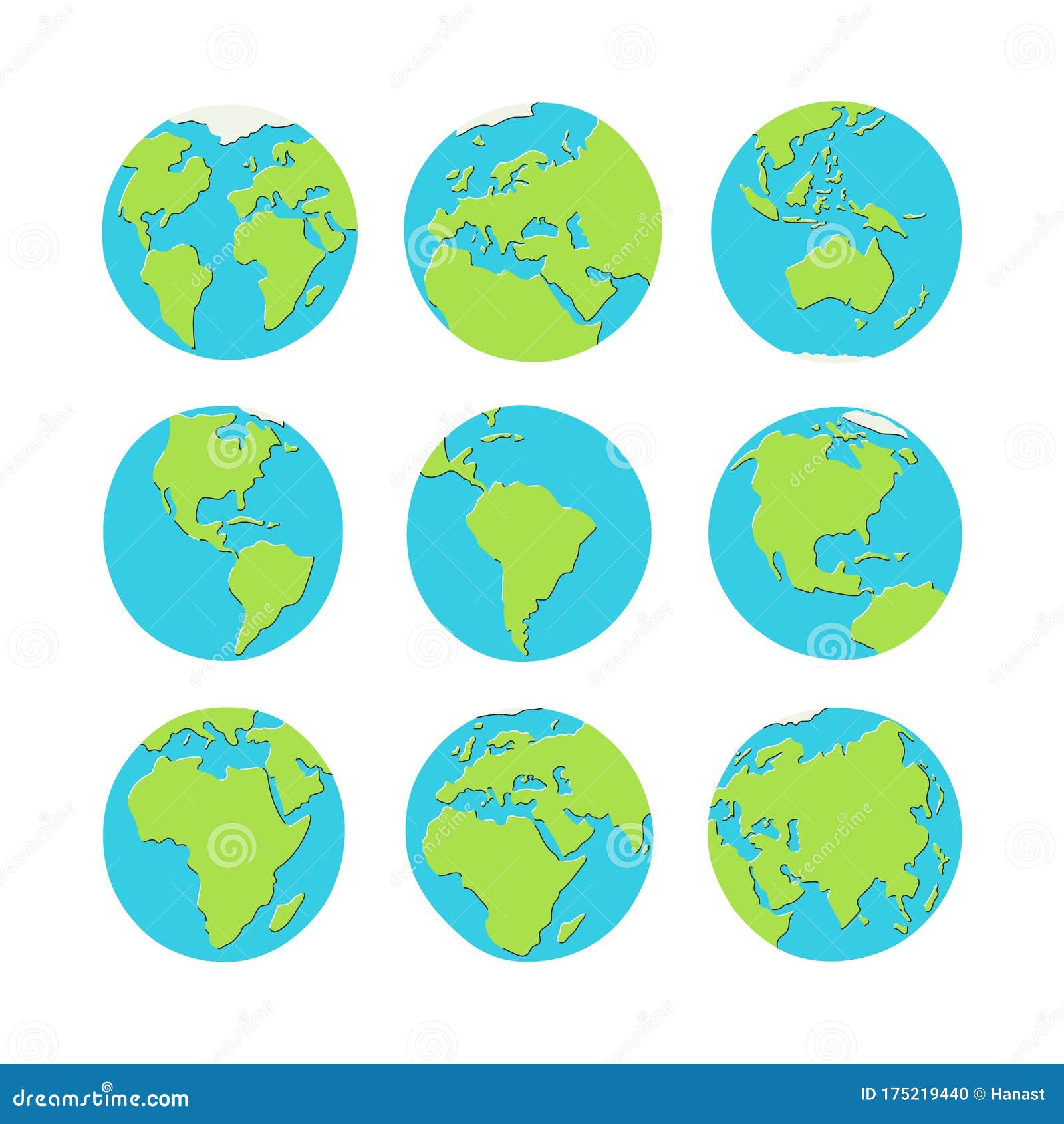 Color Earth Globe Hand Drawn Element Collection Stock Vector ...