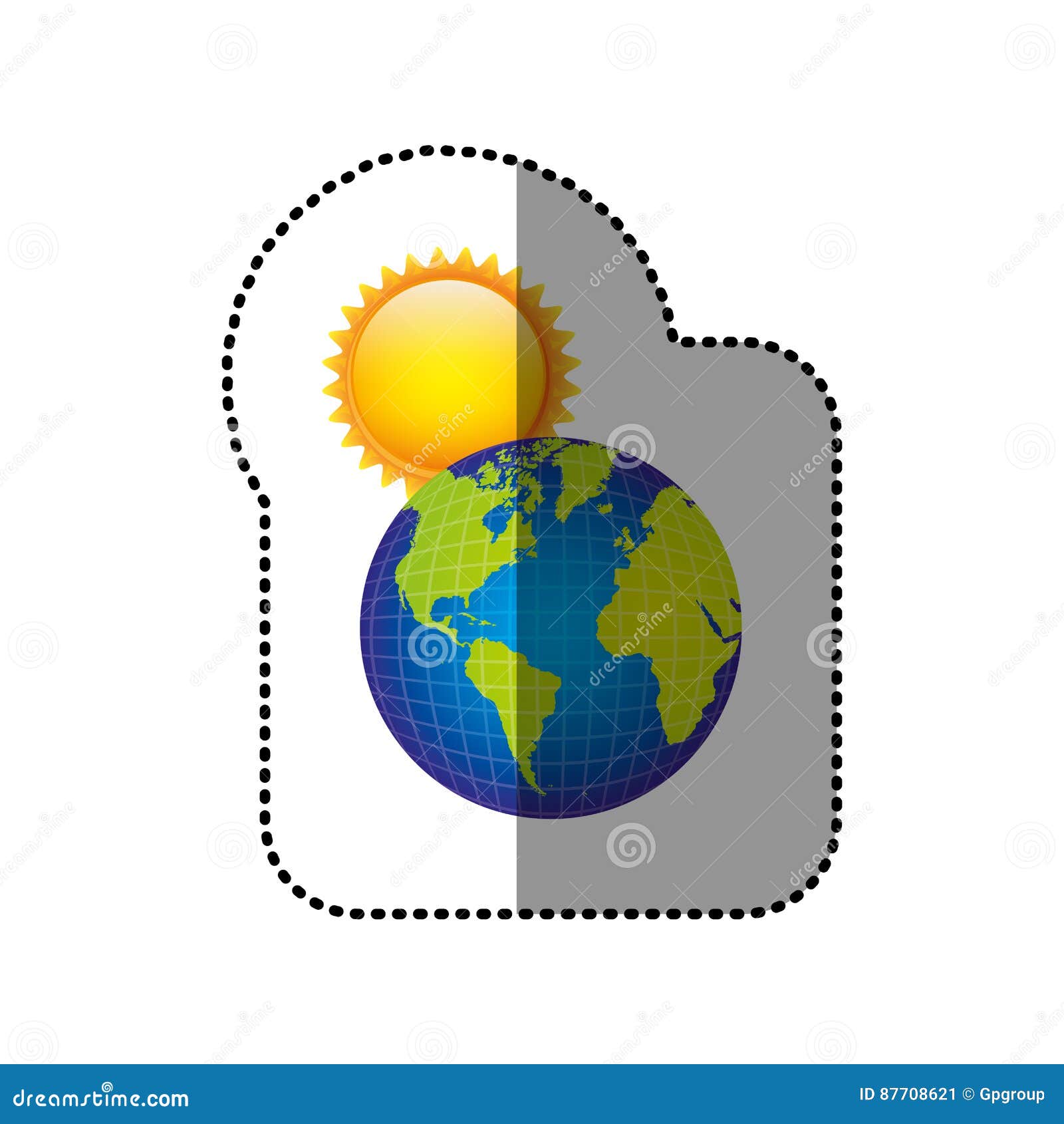 Color Earth Planet with Sun Icon Stock Illustration - Illustration of ...
