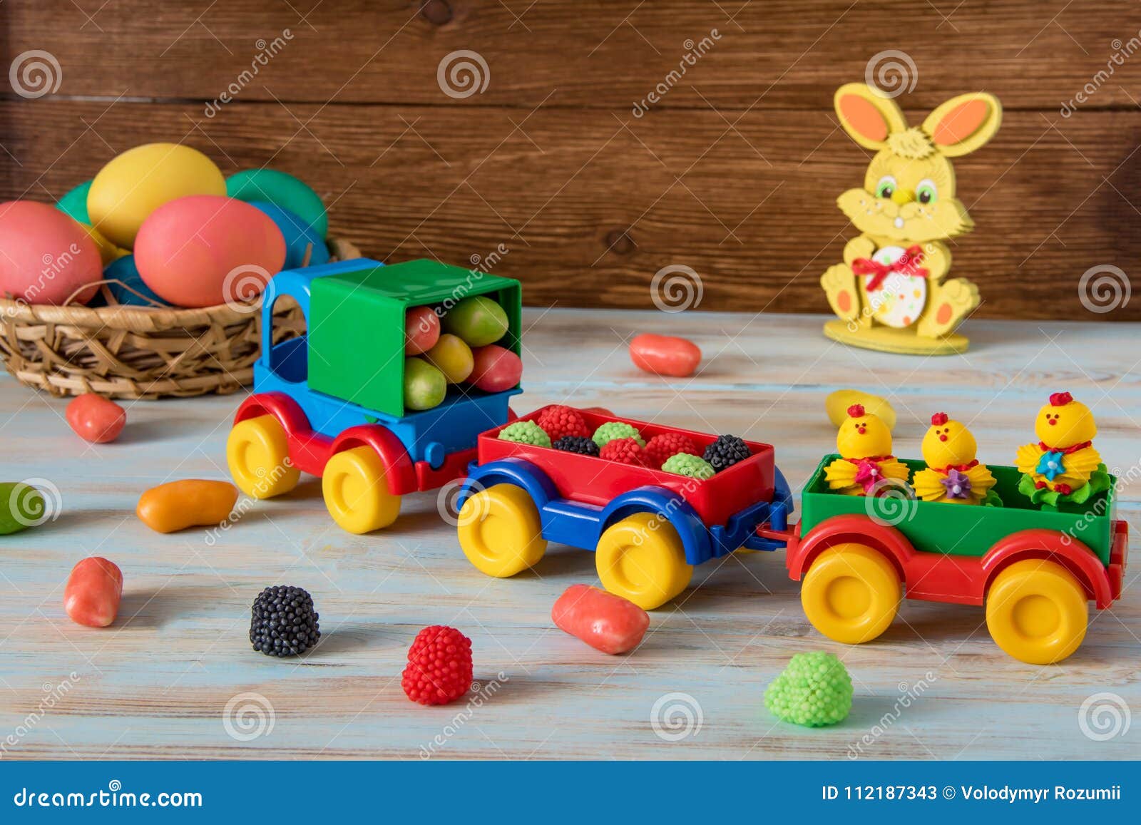 Easter Toy Car with Trailer and Color Sweets in, Easter Eggs, Candy and ...