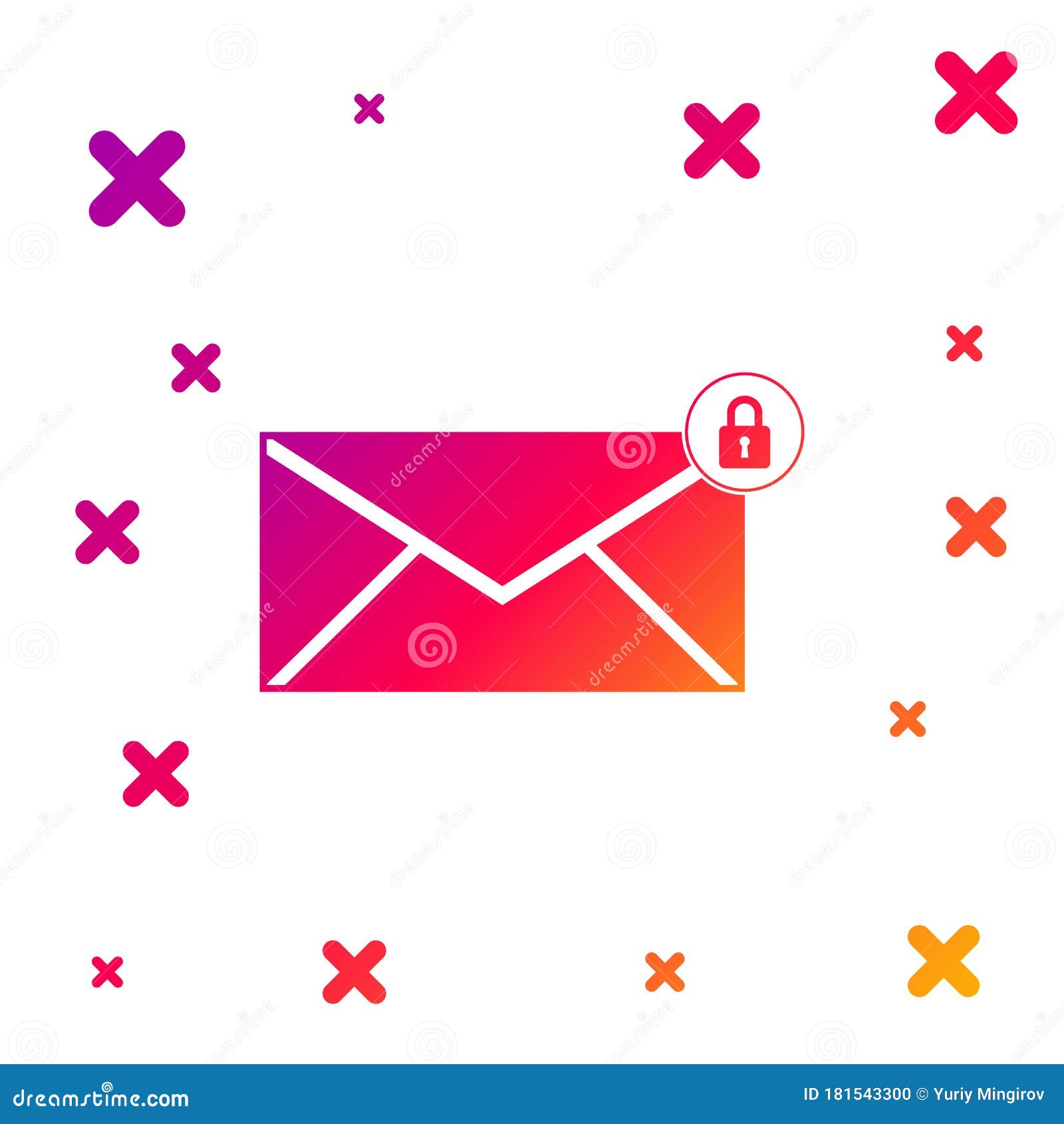 Color Email Message Lock Password Icon On White Background. Envelope ...