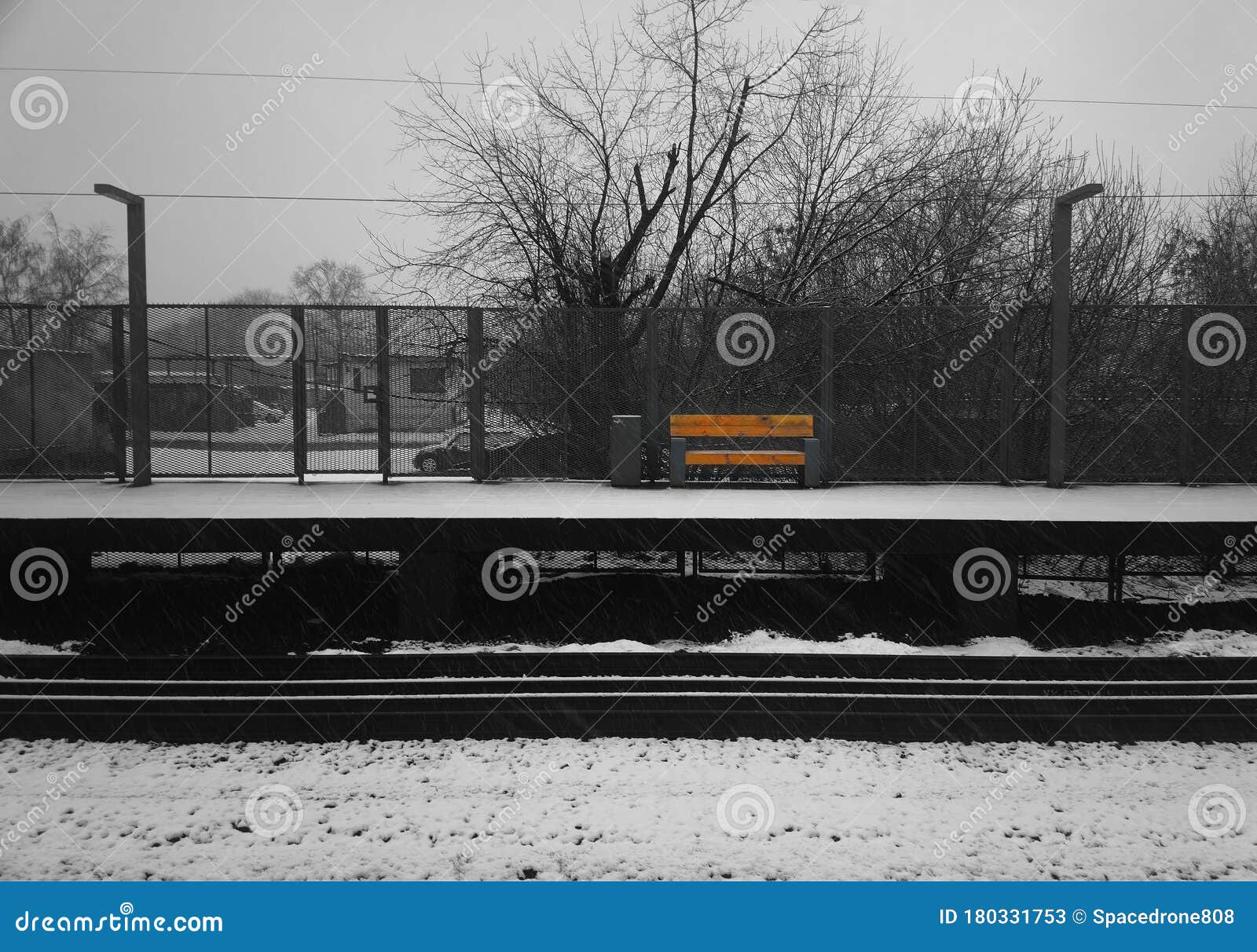 Color Empty Bench on Train Station Background Stock Image - Image of ...