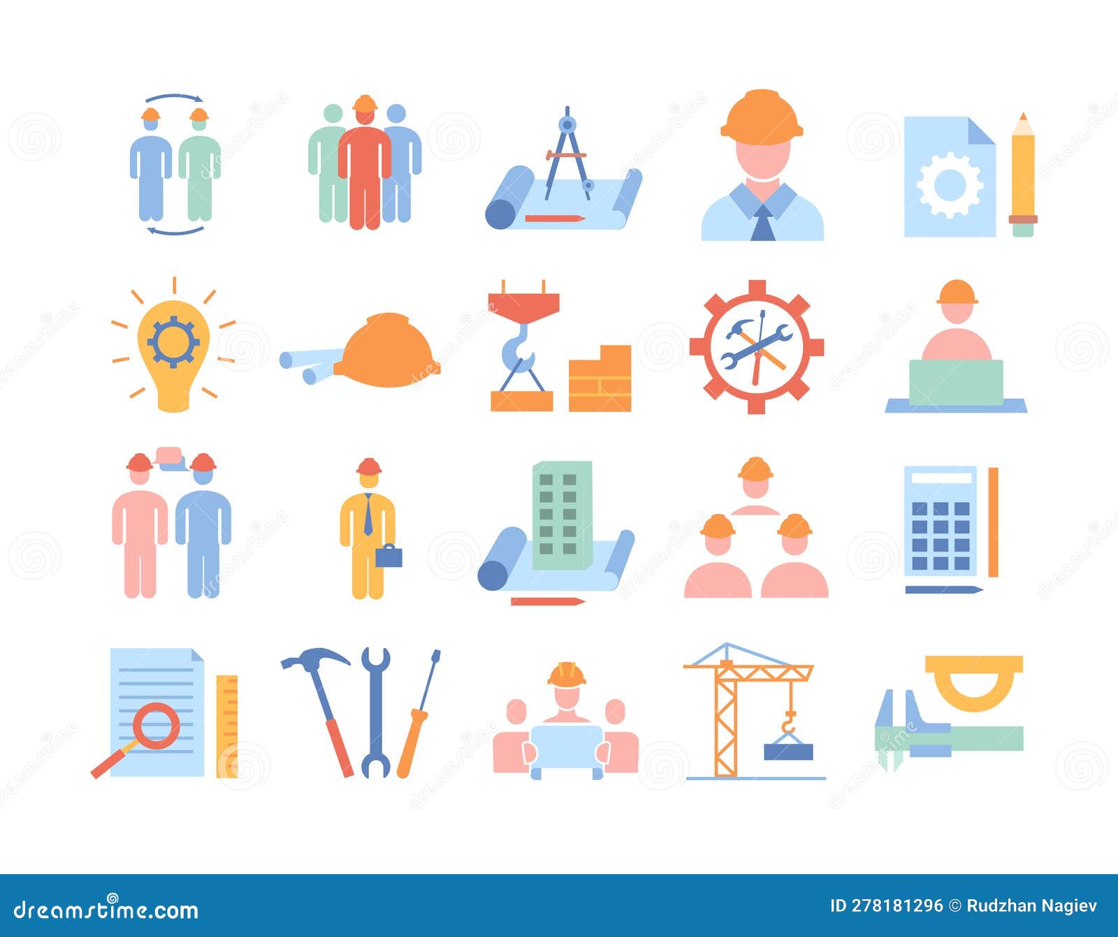 Color engineer icons set stock vector. Illustration of work - 278181296
