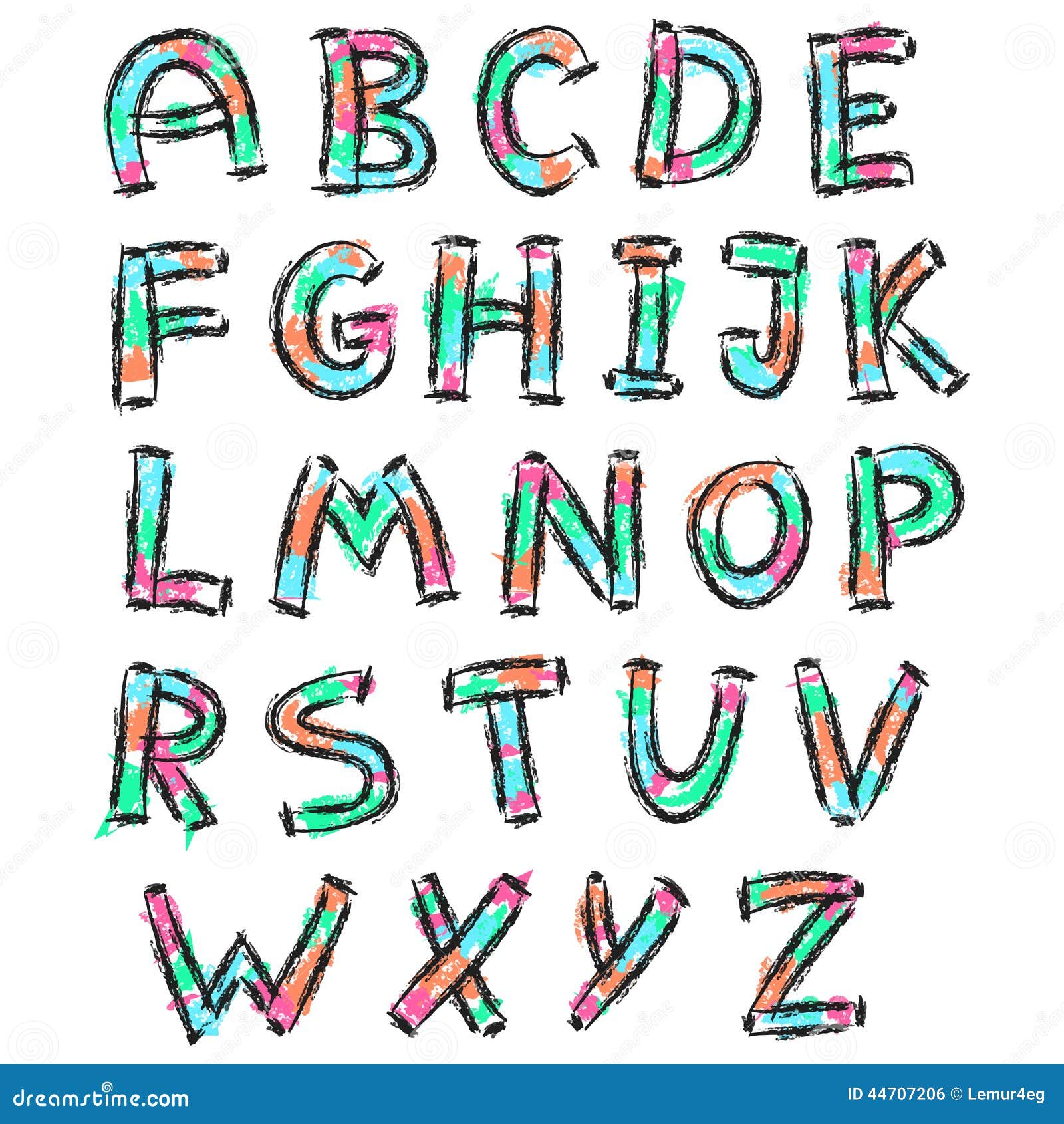 Color English Alphabet in Doodle Style Stock Vector - Illustration of ...