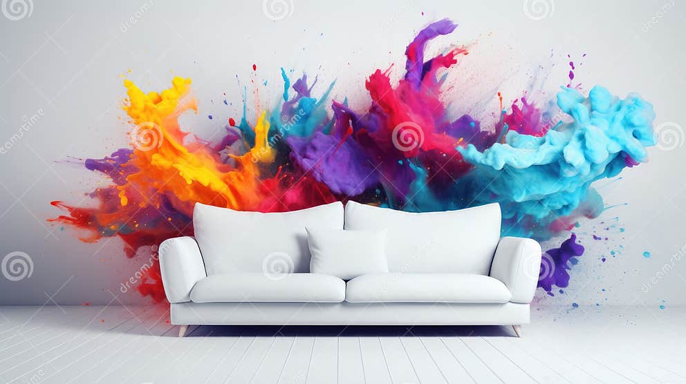 Color Explosion Behind a White Couch AI Generated Stock Illustration ...