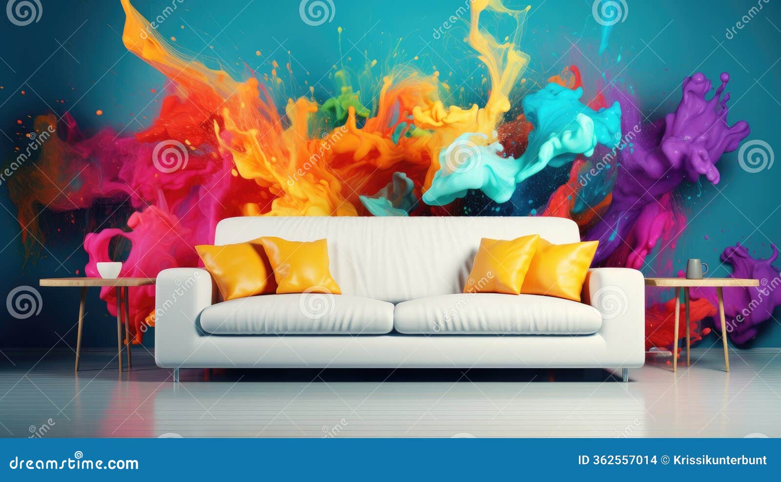 Color Explosion Behind a White Couch AI Generated Stock Illustration ...