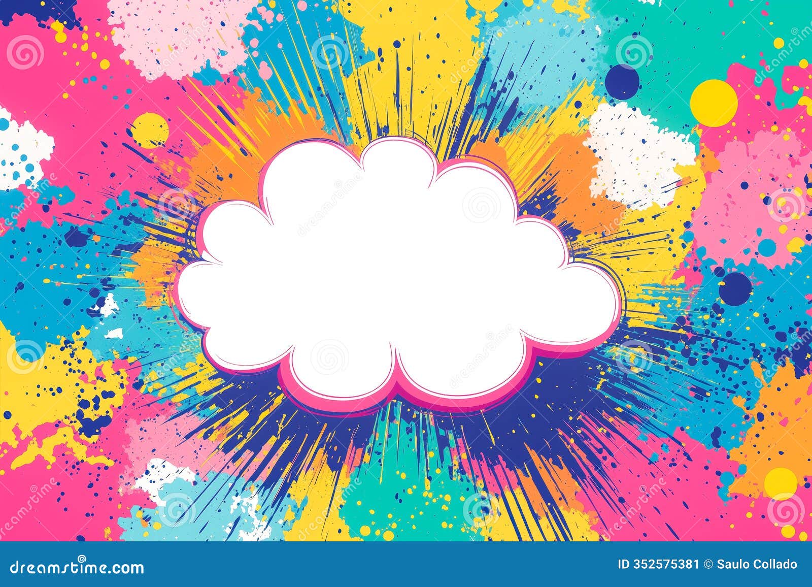 Color Explosion Cartoon Vector with Cloud Shape and Rainbow Splashes on ...