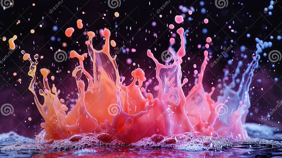 Color Explosion. Drops of Colored Liquid Collide, Creating a Beautiful ...