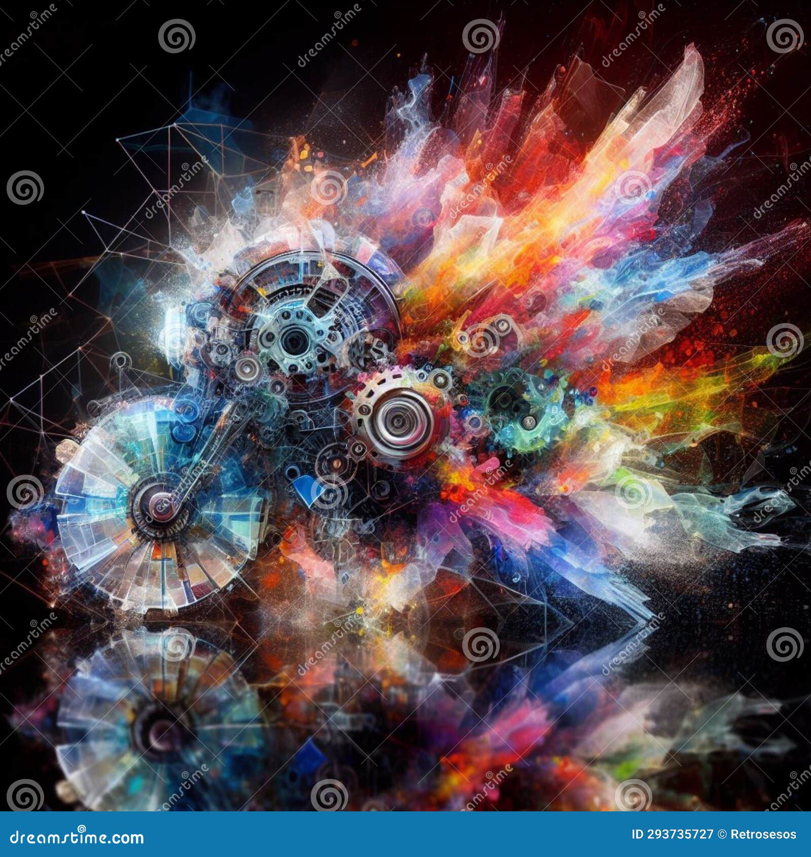 A Color Explosion of Paint Render a Steampunk Geared Poly and Gears ...