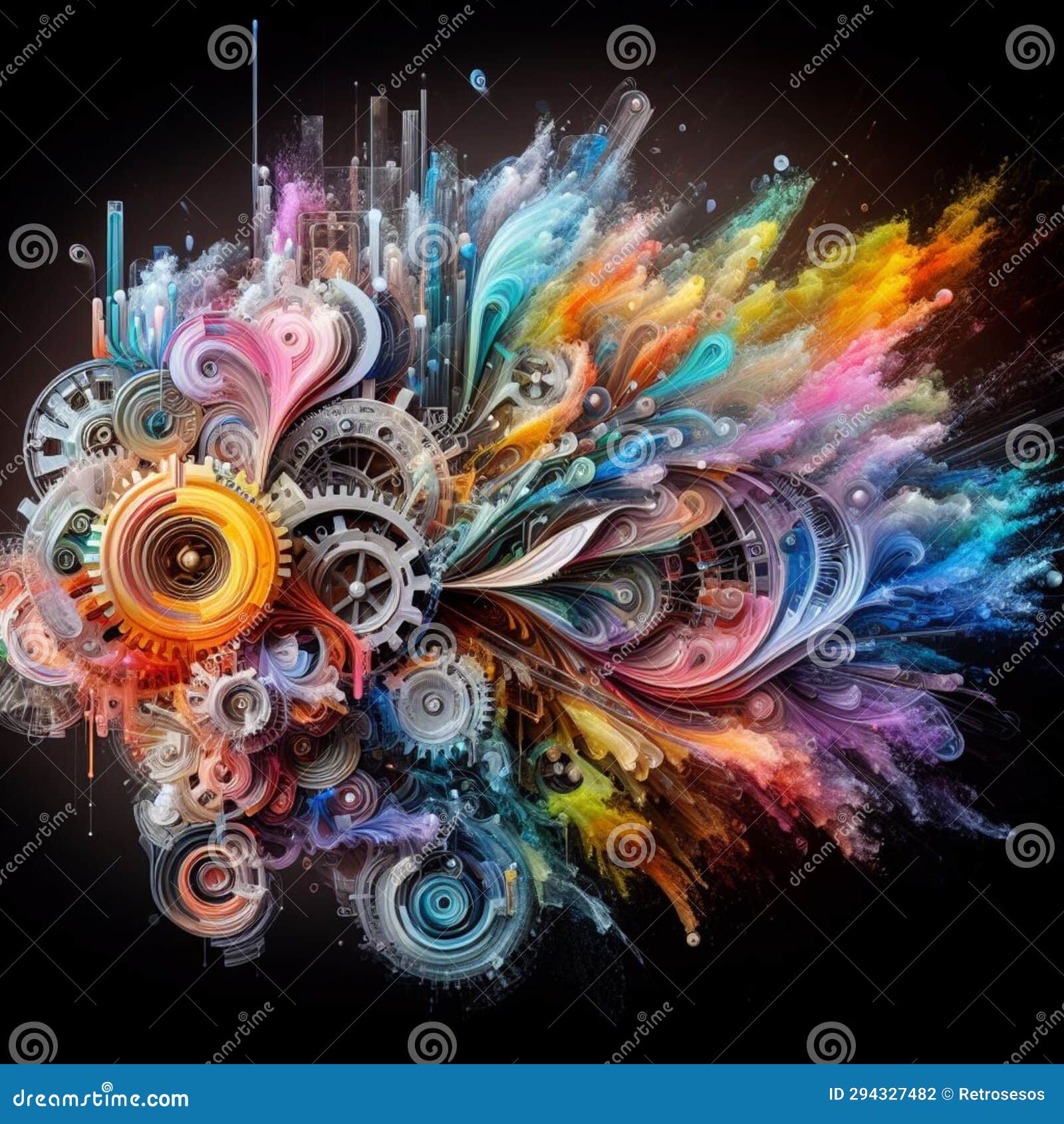A Color Explosion of Paint Render a Steampunk Geared Poly and Gears ...