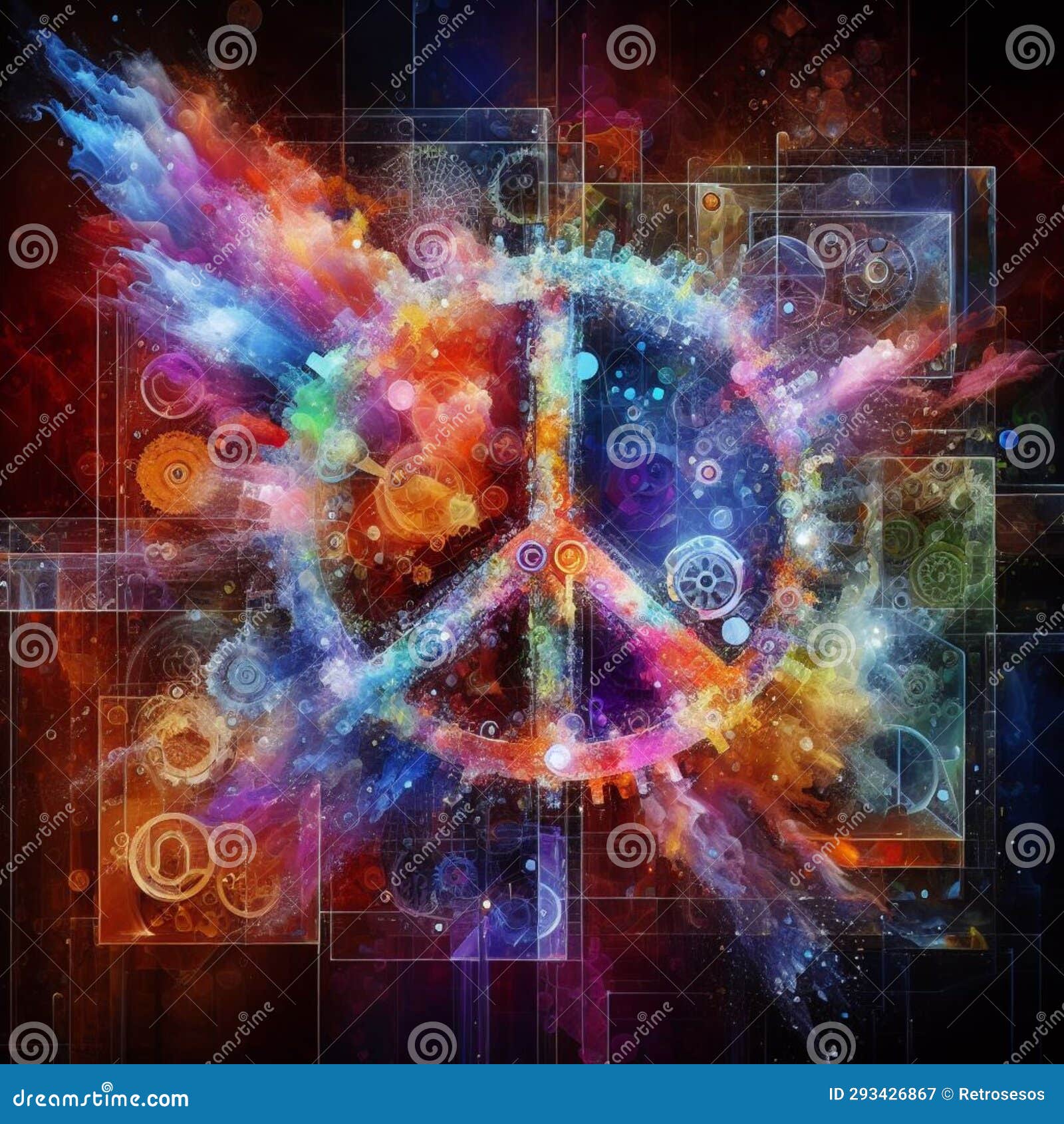 A Color Explosion of Paint Render a Steampunk Geared Poly Peace Symbol ...