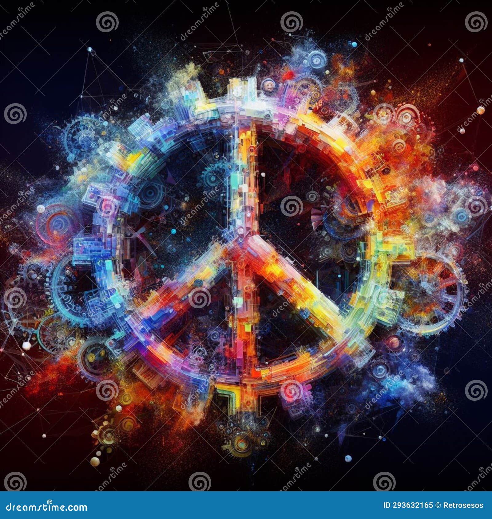 A Color Explosion of Paint Render a Steampunk Geared Poly Peace Symbol ...