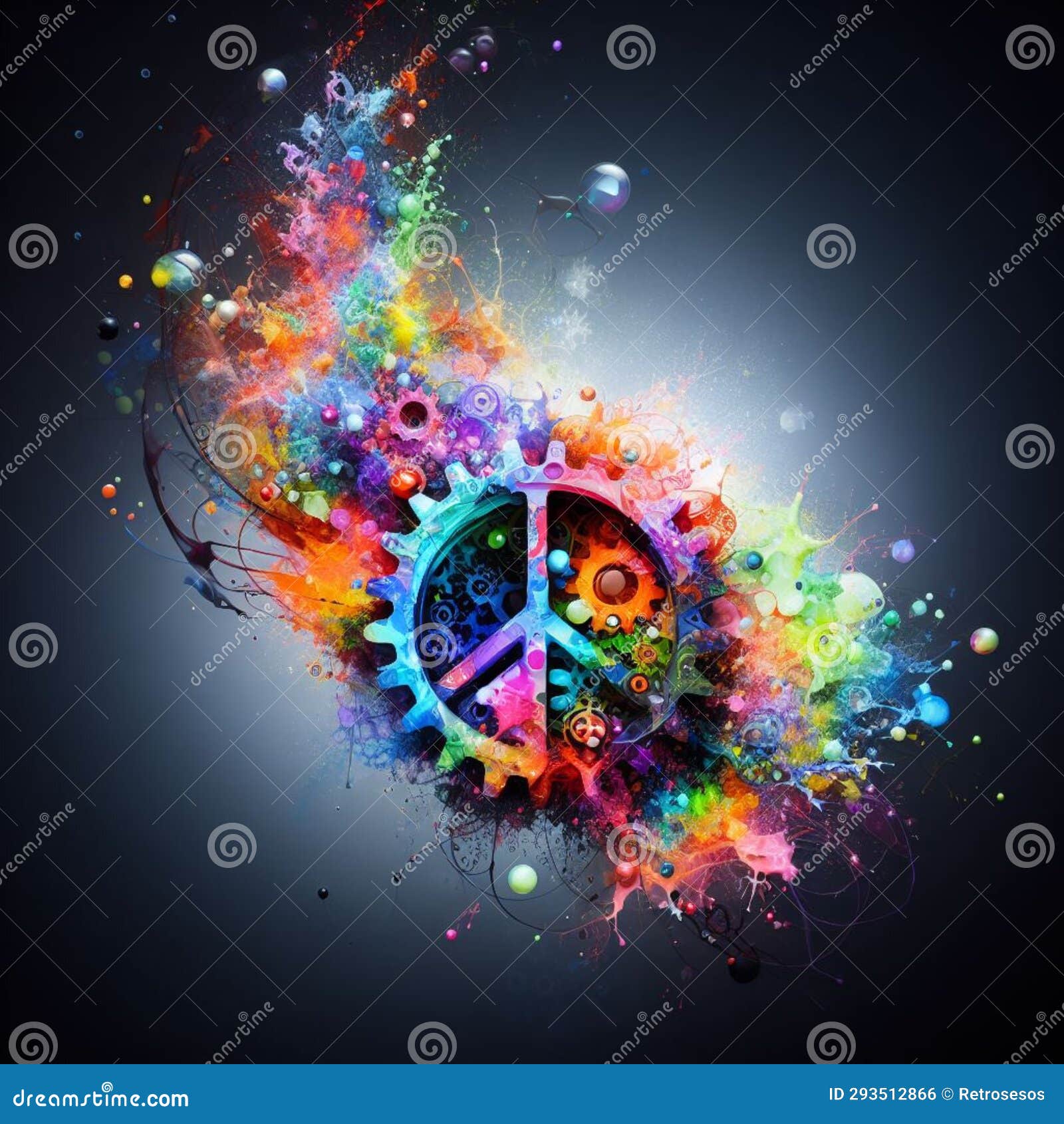 A Color Explosion of Paint Render a Steampunk Geared Poly Peace Symbol ...