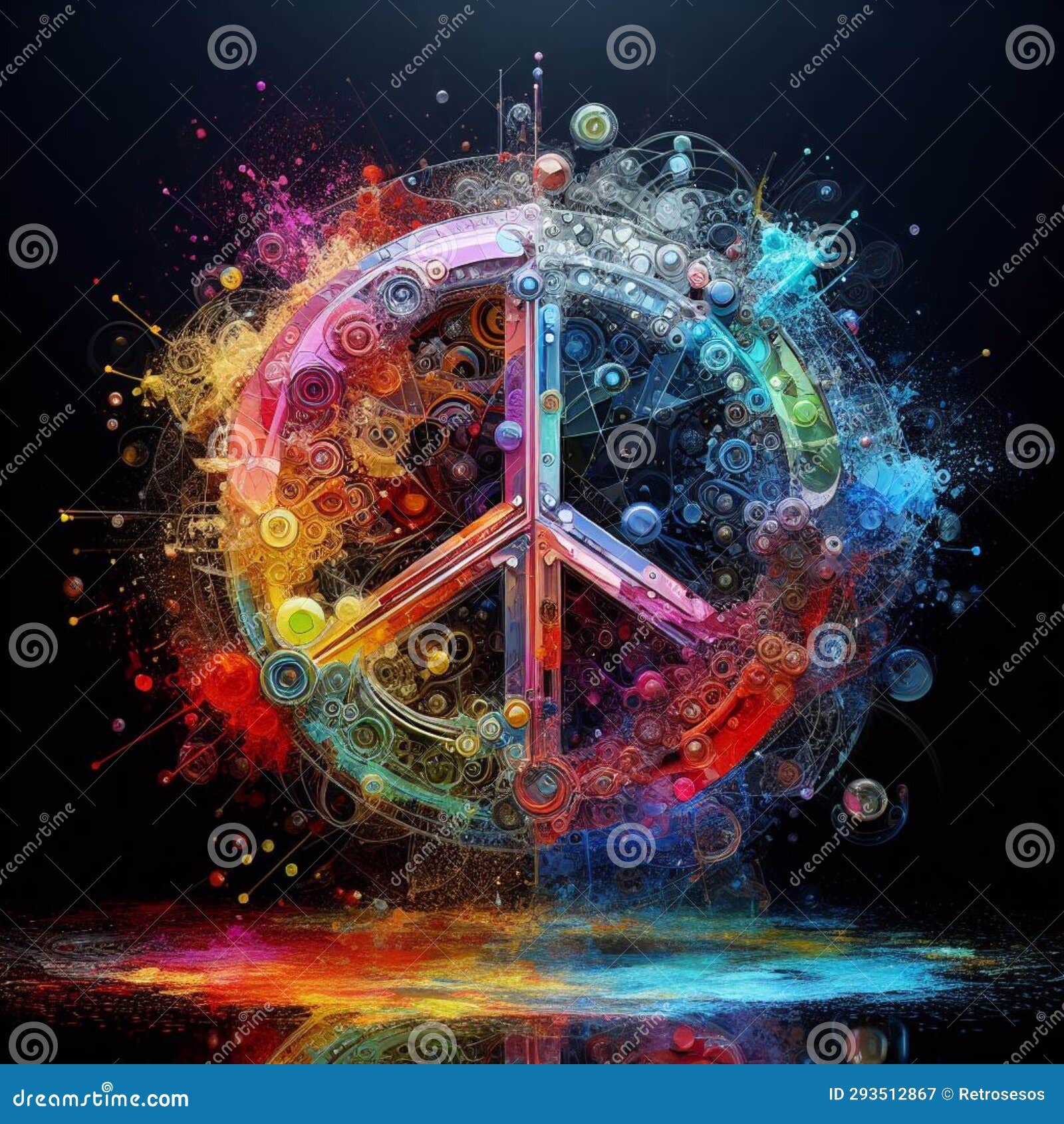 A Color Explosion of Paint Render a Steampunk Geared Poly Peace Symbol ...