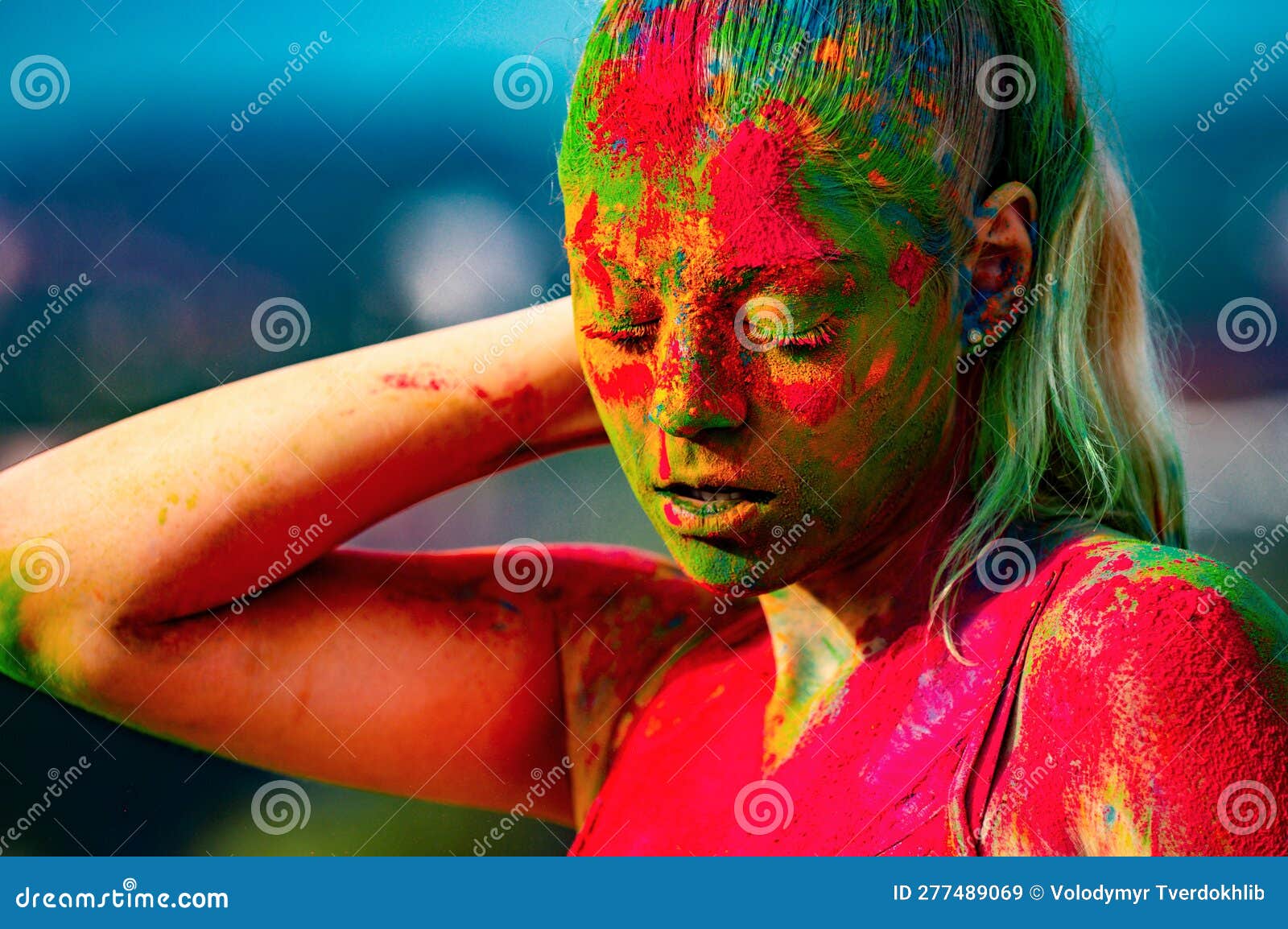 Color Face with a Colorful Holi Splash. Stock Image - Image of female ...