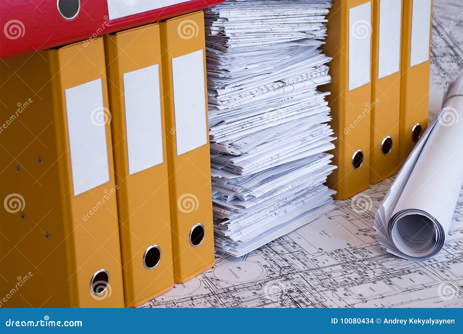 Color File Folders and Heap of Project Drawings Stock Photo - Image of ...