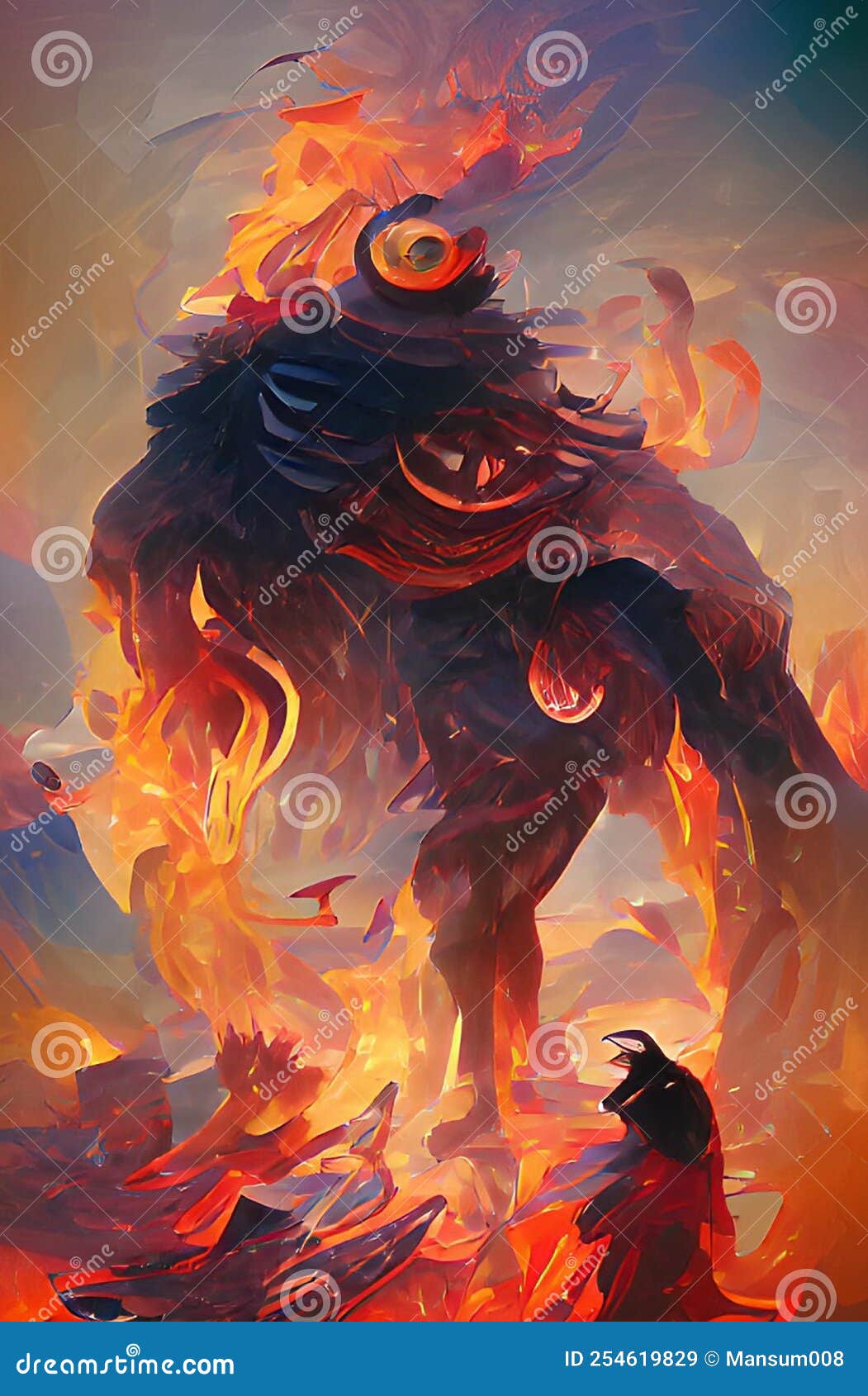 Color of Fire Monster on Volcano Stock Illustration - Illustration of ...