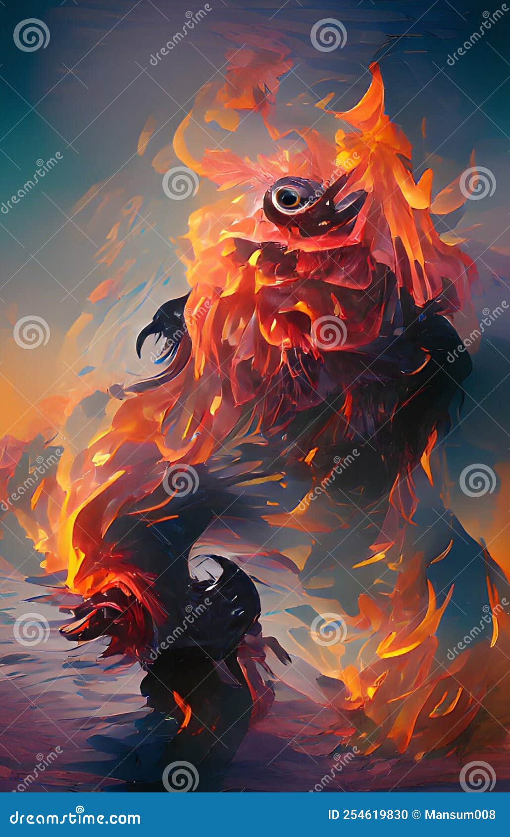 Color of Fire Monster on Volcano Stock Illustration - Illustration of ...