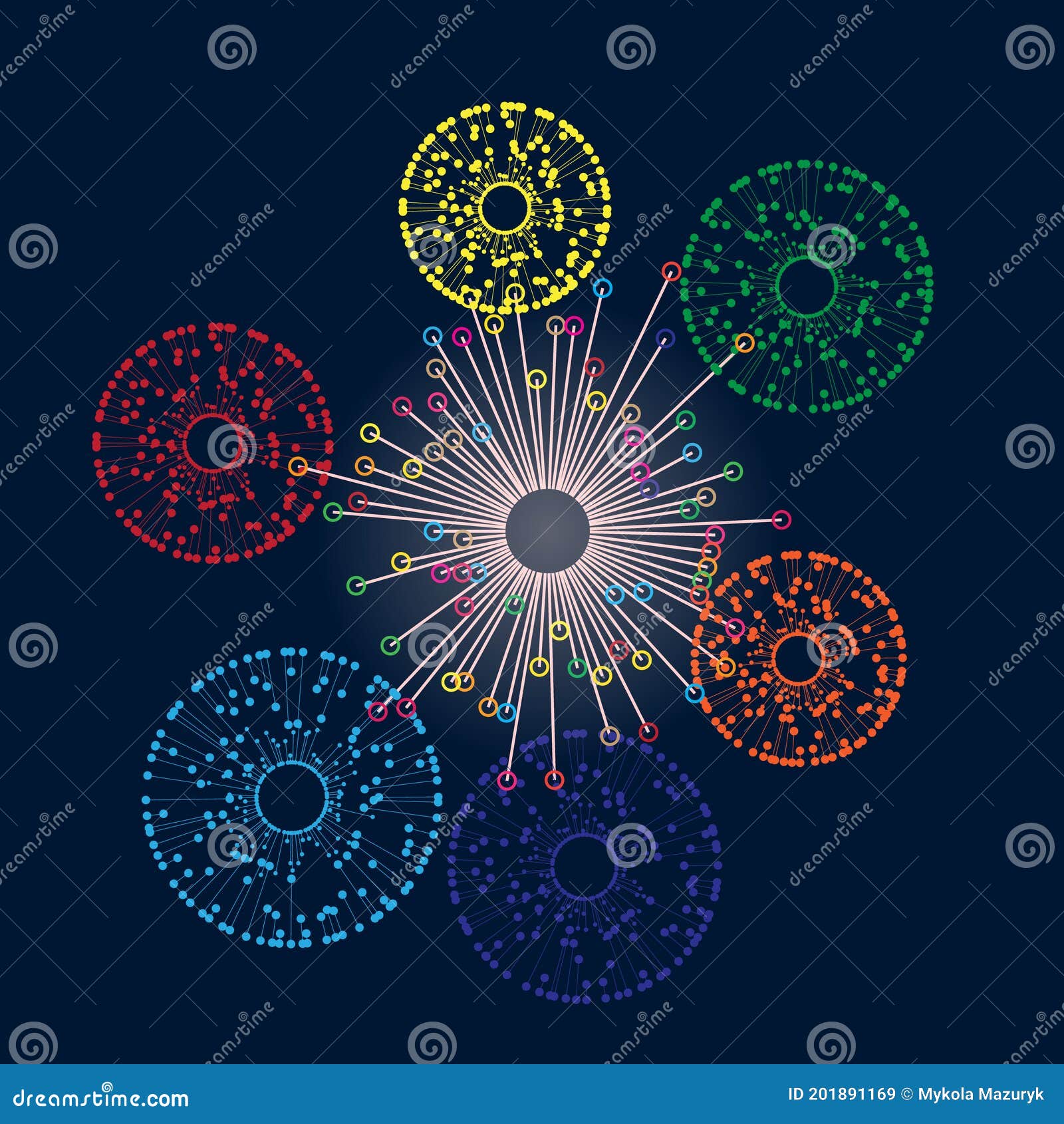 Color Firework in Night. Social or Business Connection or Communication ...