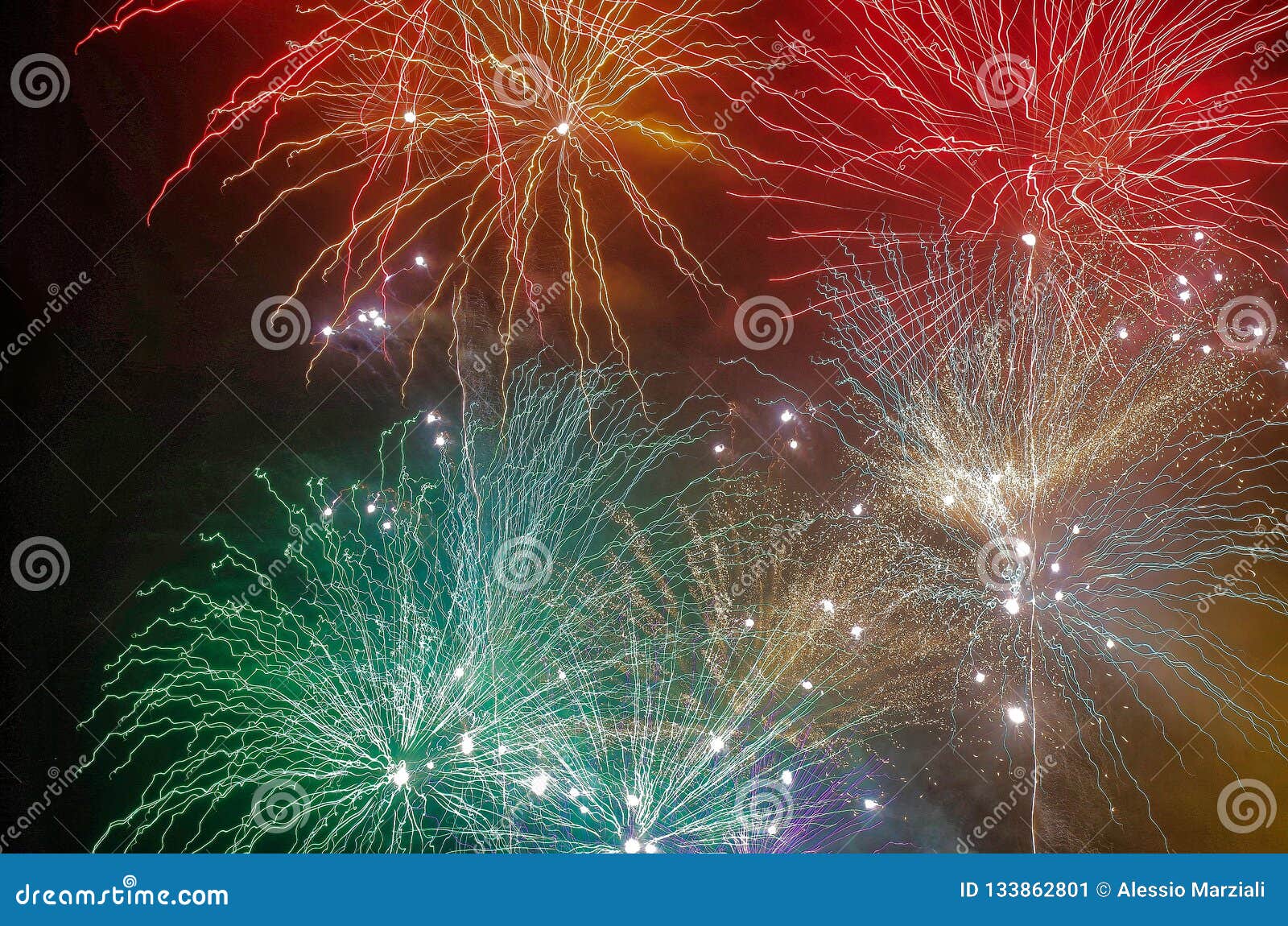Four Color Exploding Fireworks Stock Image - Image of night, explosion ...