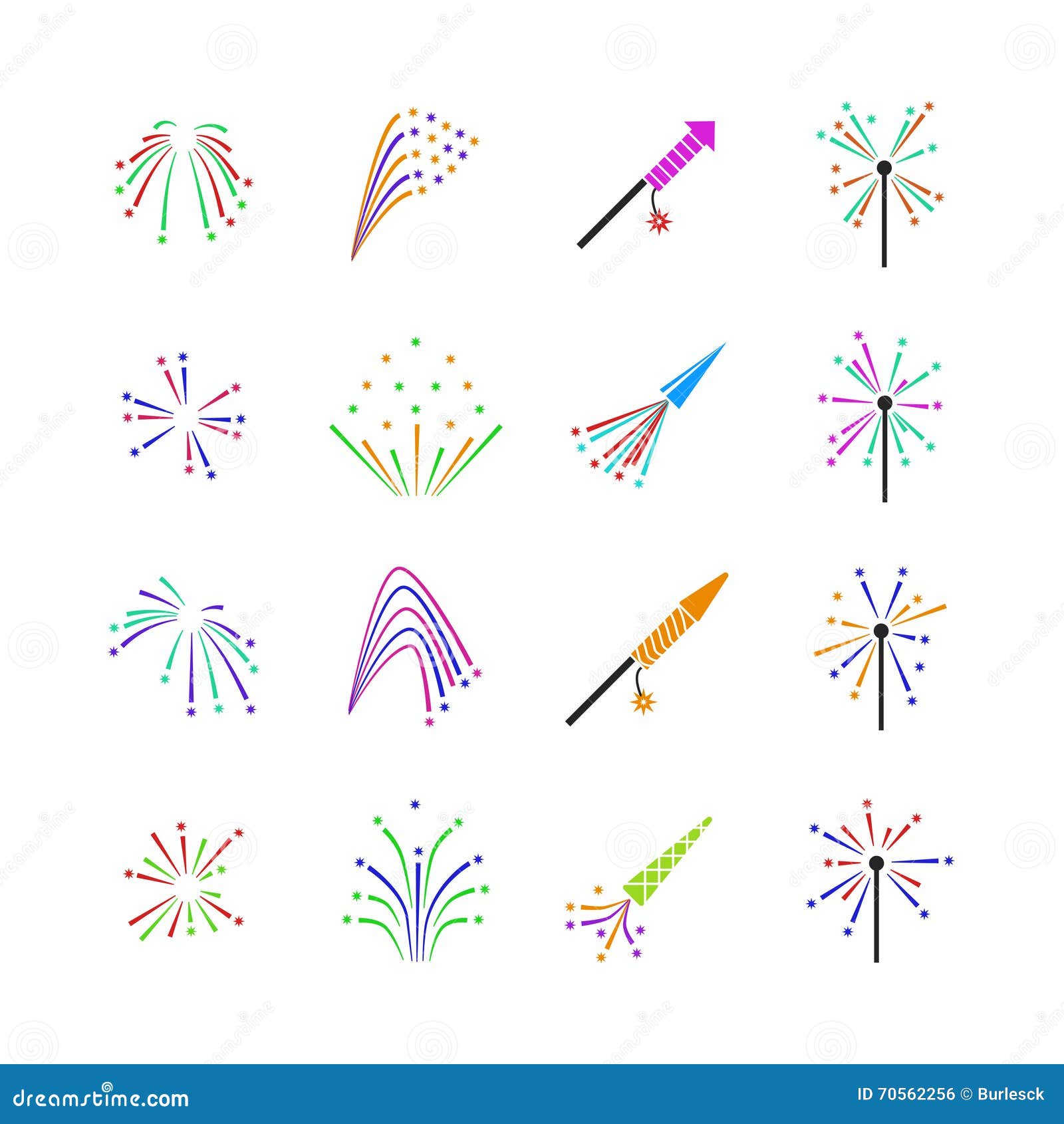 Color fireworks vector set stock vector. Illustration of birthday ...