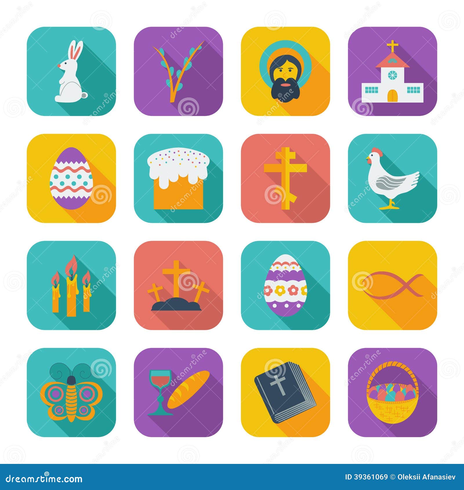 Color flat Easter Icons. stock vector. Illustration of fish - 39361069