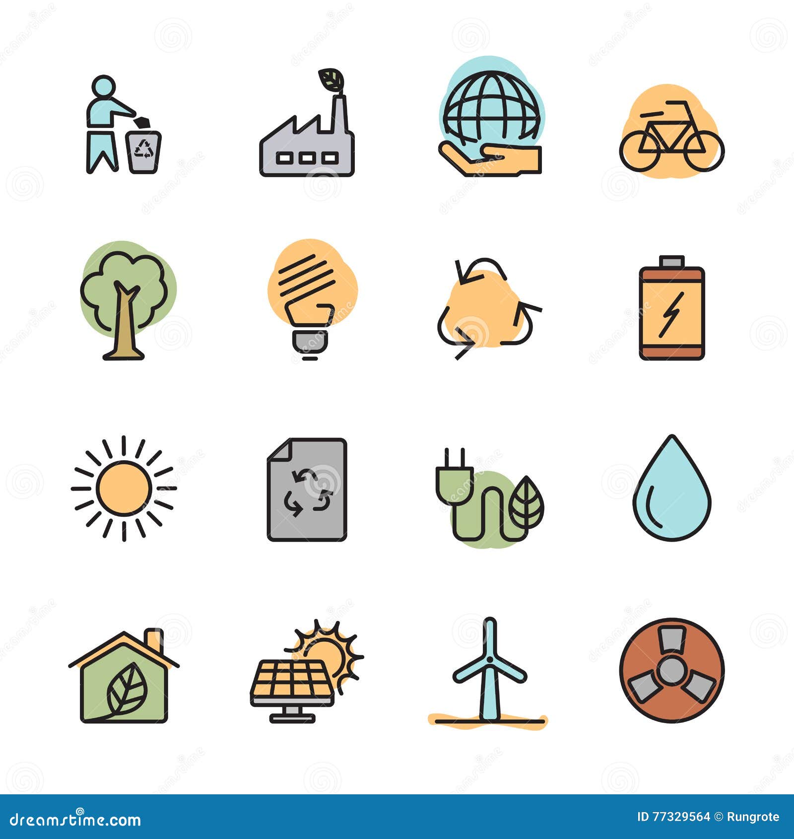 Color Flat Ecology Energy Icon Set, Vector Eps10 Stock Vector ...