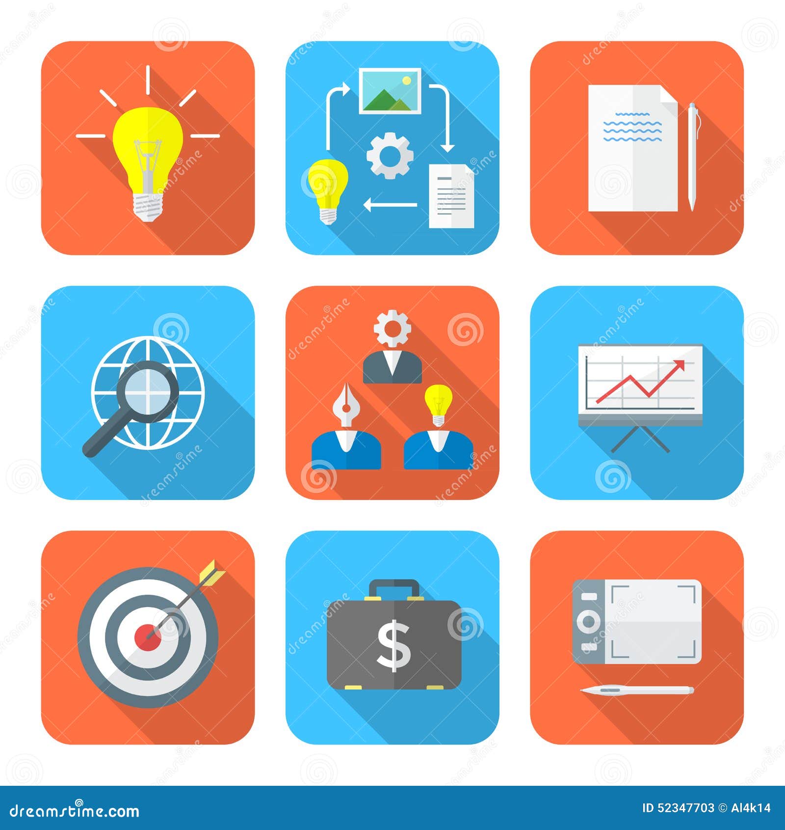 Color Flat Style Creative Business Process Icons Set Stock Vector ...