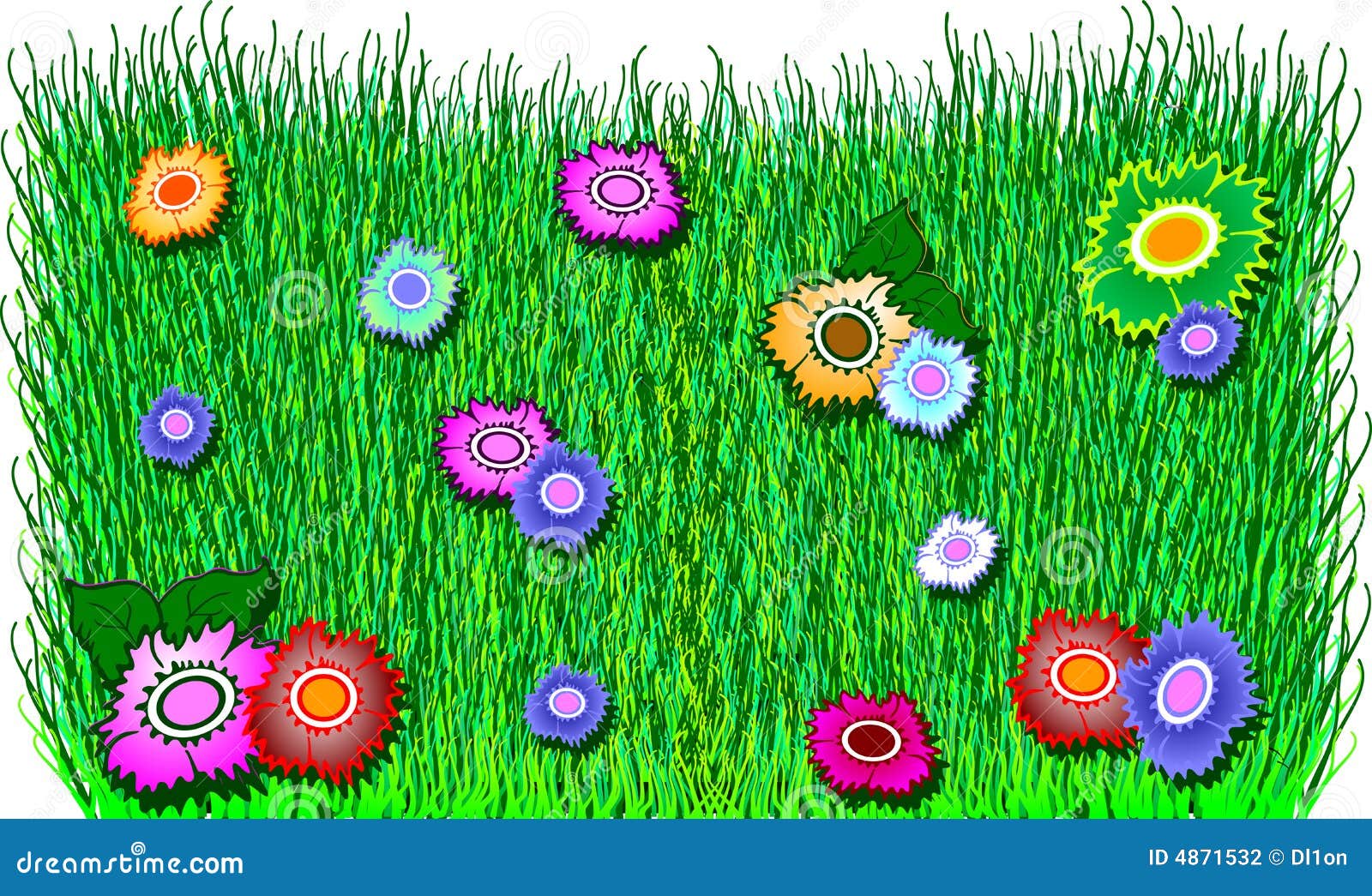 Color Flower on Green Grass. Stock Vector - Illustration of beauty ...