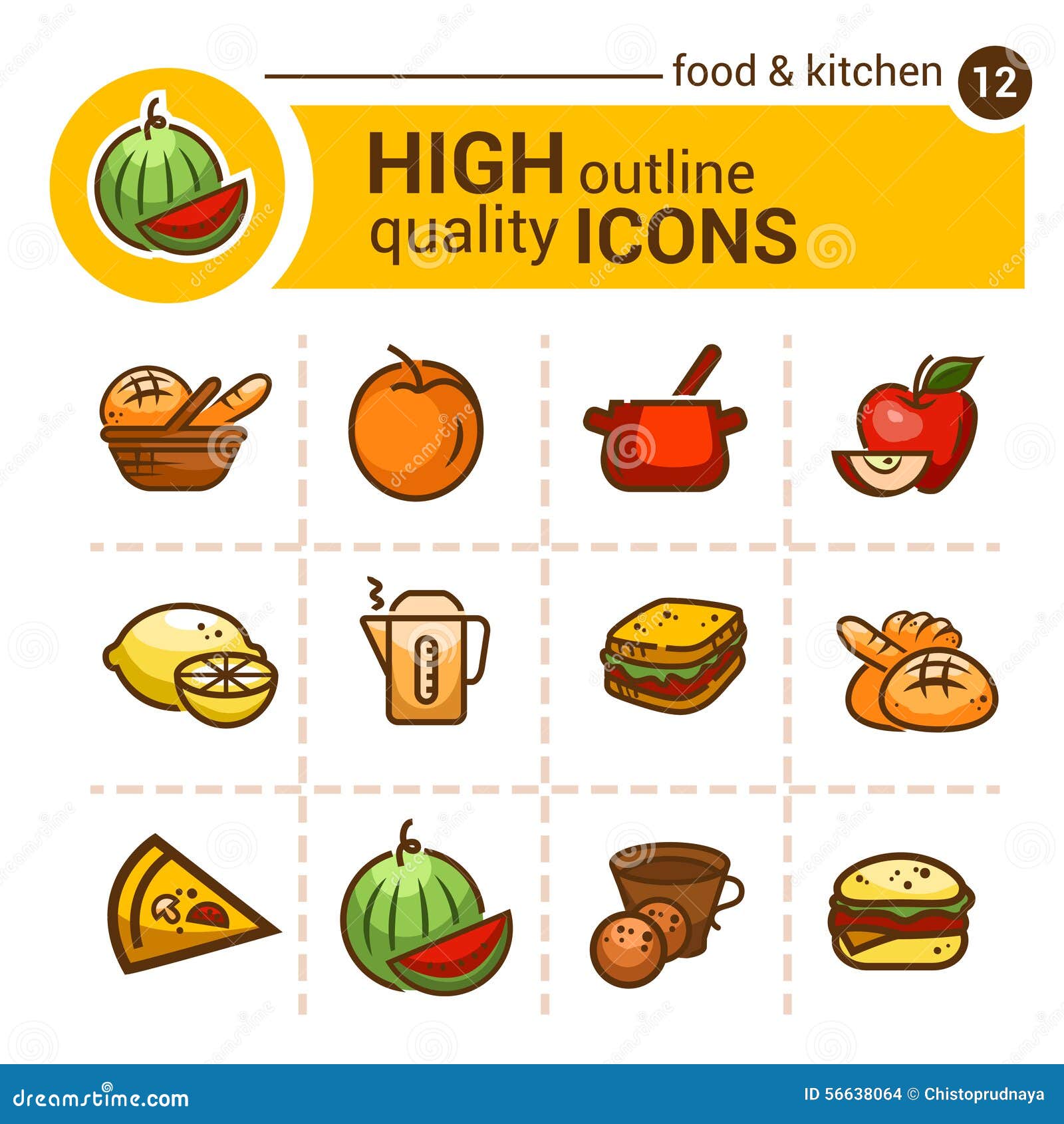 Color food icons stock vector. Illustration of bakery - 56638064