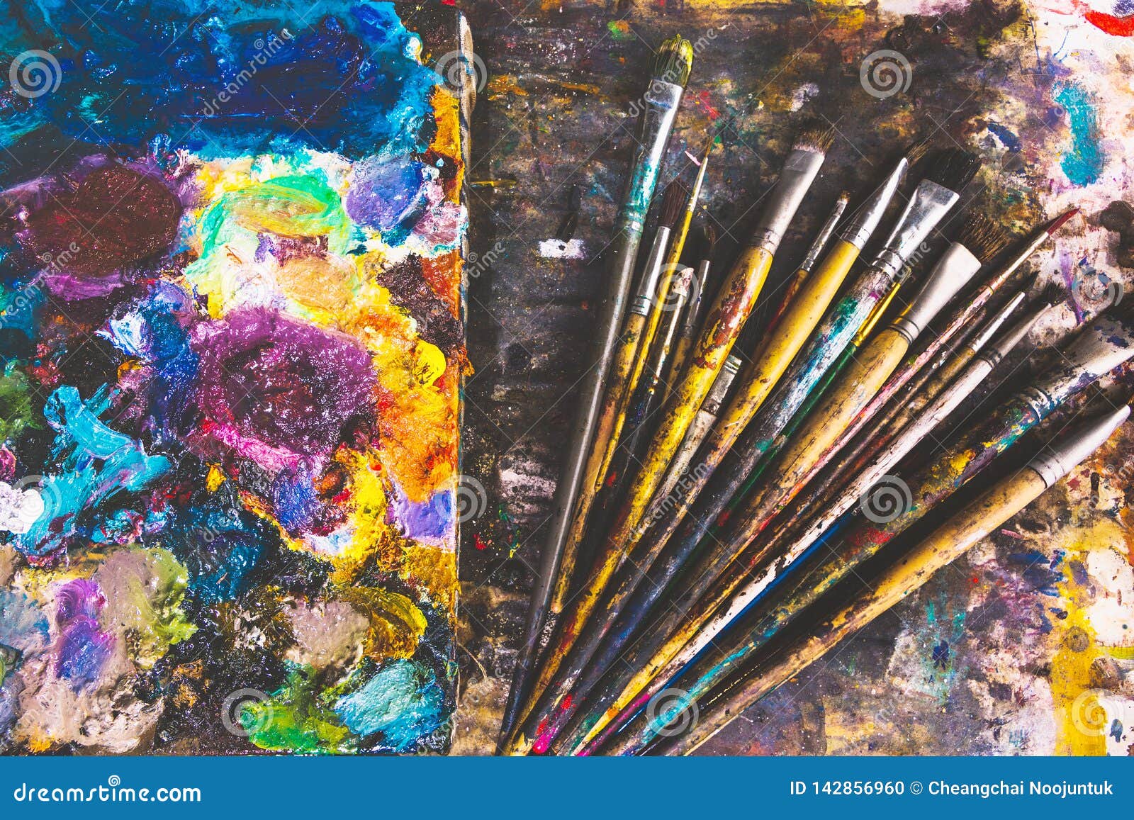 Color Fragments Stained on Paper Sheets from Art and Paint Brushes ...