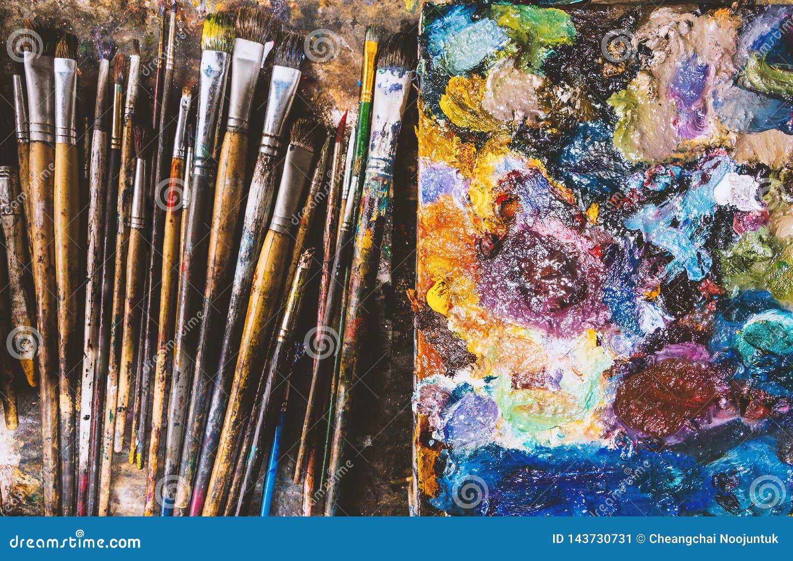 Color Fragments Stained on Paper Sheets from Art and Paint Brushes ...